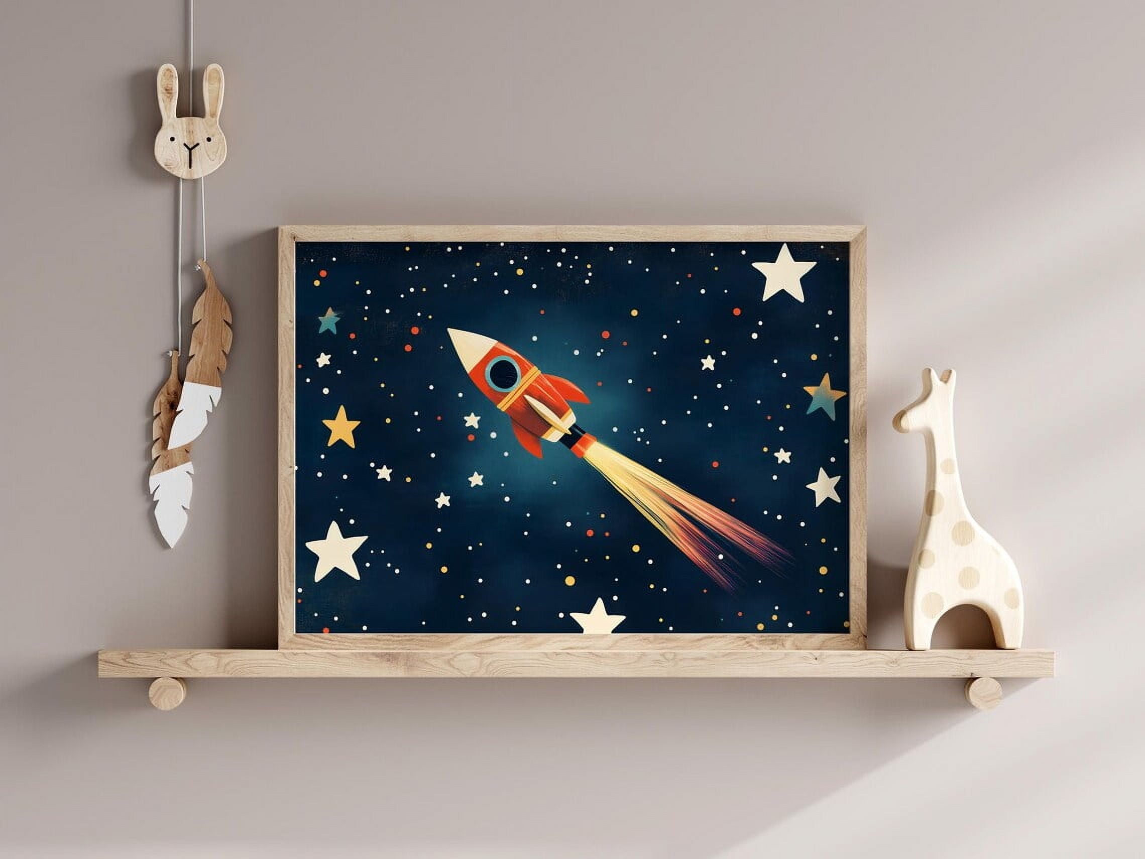Retro Rocket Playroom Art, Boy'S Room Decor, Space Rocket Print ...