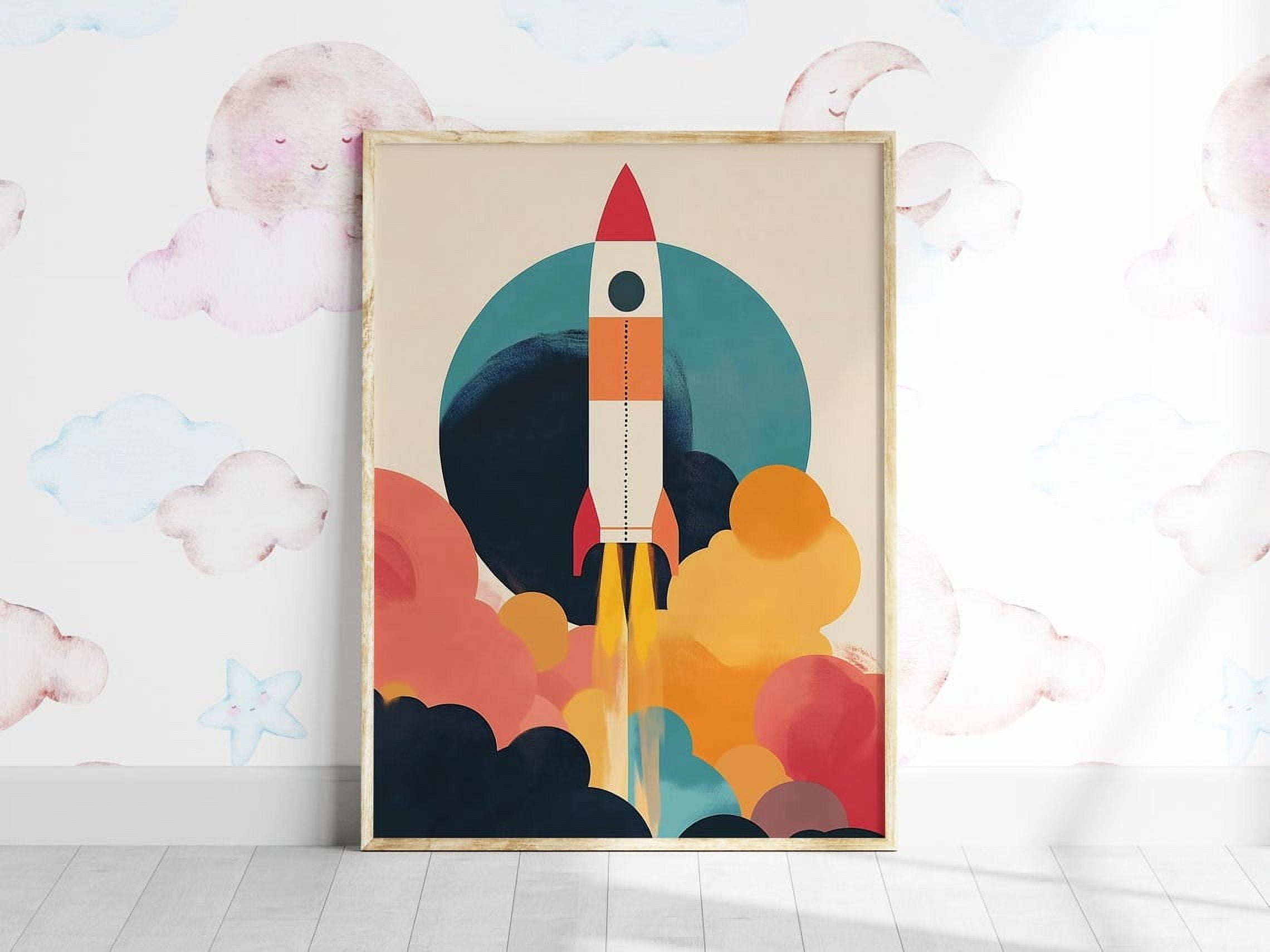 Retro Rocket Playroom Art, Space Rocket Print, Boy'S Room Decor ...