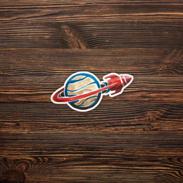 Retro Rocket Ship Planet Sticker - Space Travel Vinyl Decal For Laptops ...
