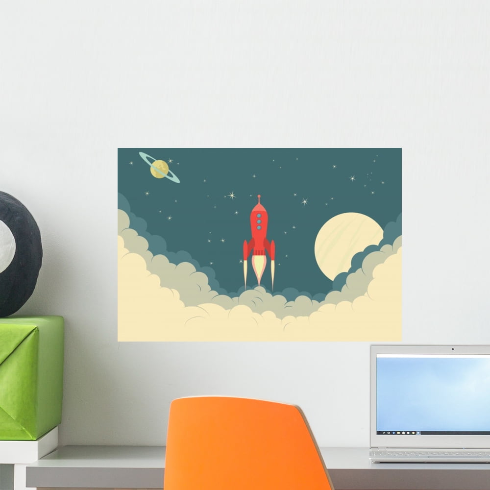 Retro Rocket Spaceship Wall Mural by Wallmonkeys Peel and Stick Graphic ...