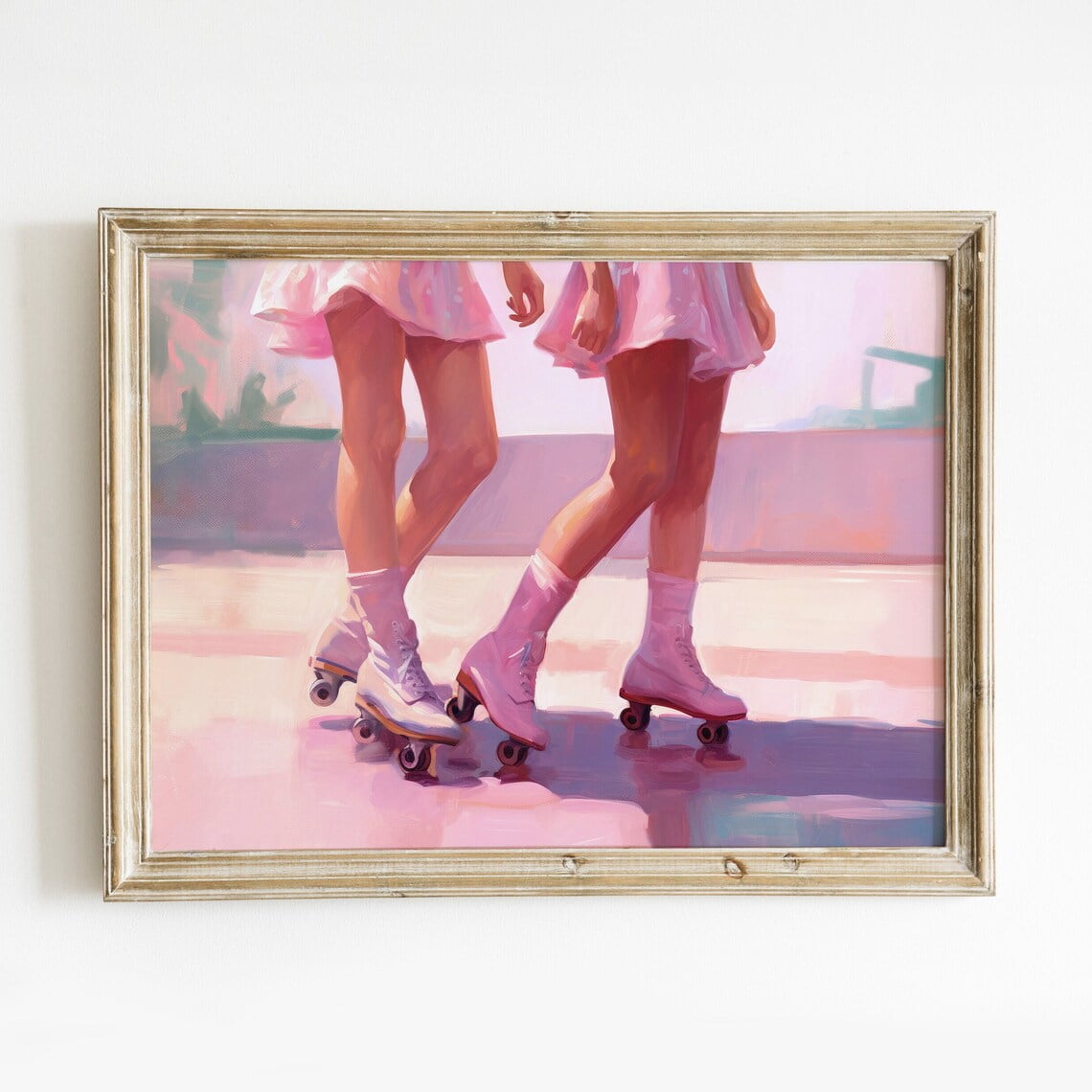 Retro Roller Skating Girls Pink Wall Art Print, Vintage Girly Art ...