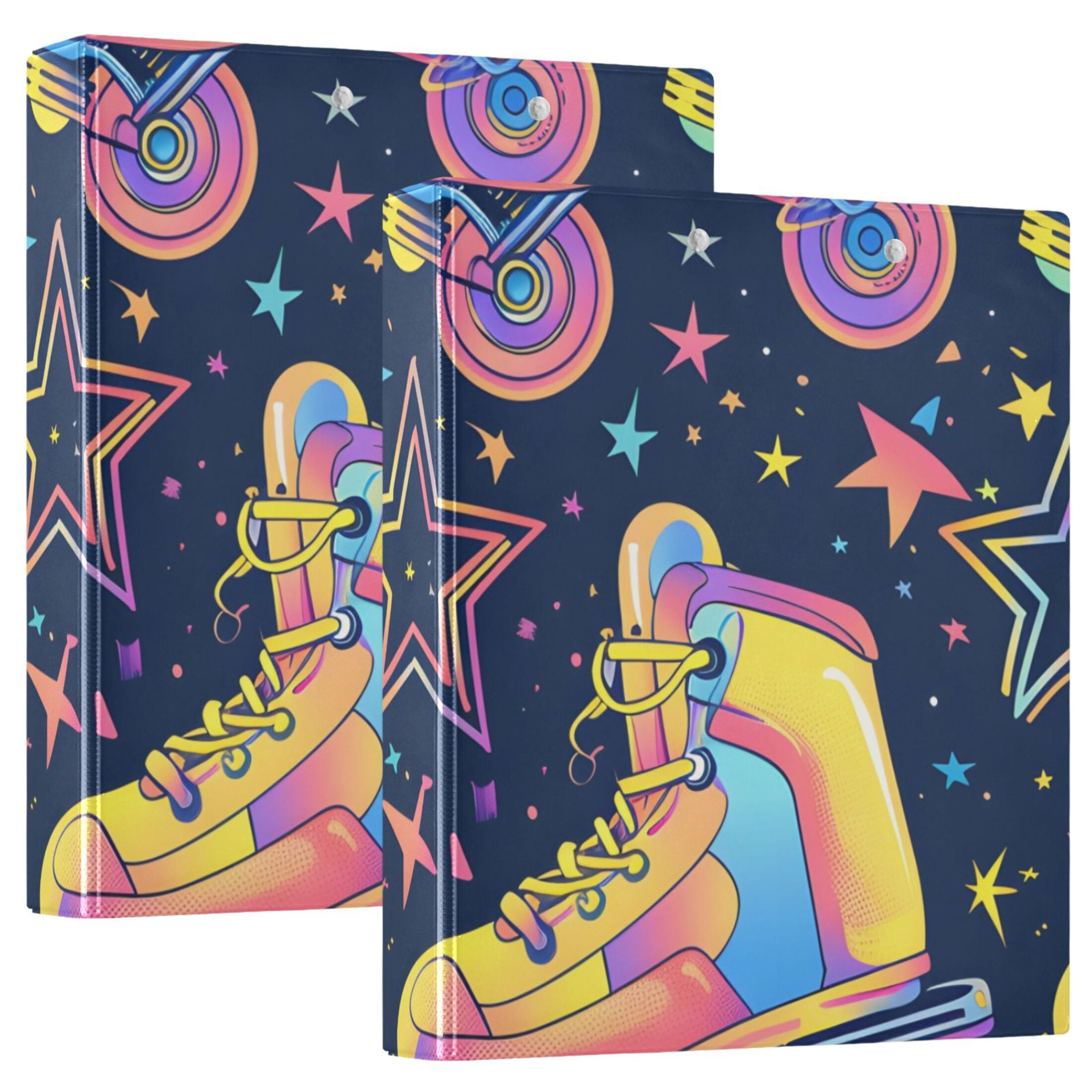 Retro Rollers Skates Stars 3 Ring Binders 1.5 inch Hardcover File ...