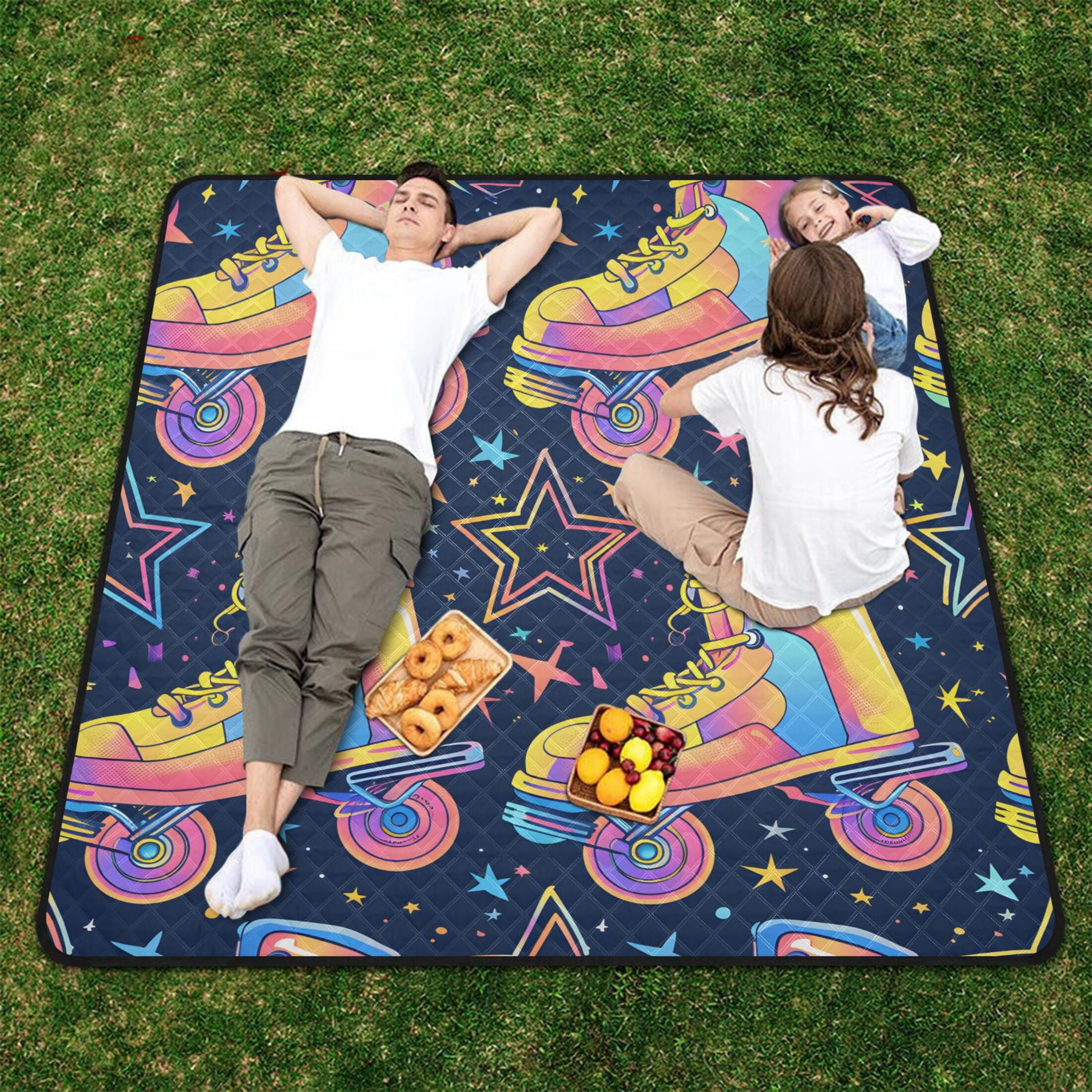 Retro Rollers Skates Stars Beach Blanket Outdoor Picnic Blanket 78"x 78 ...