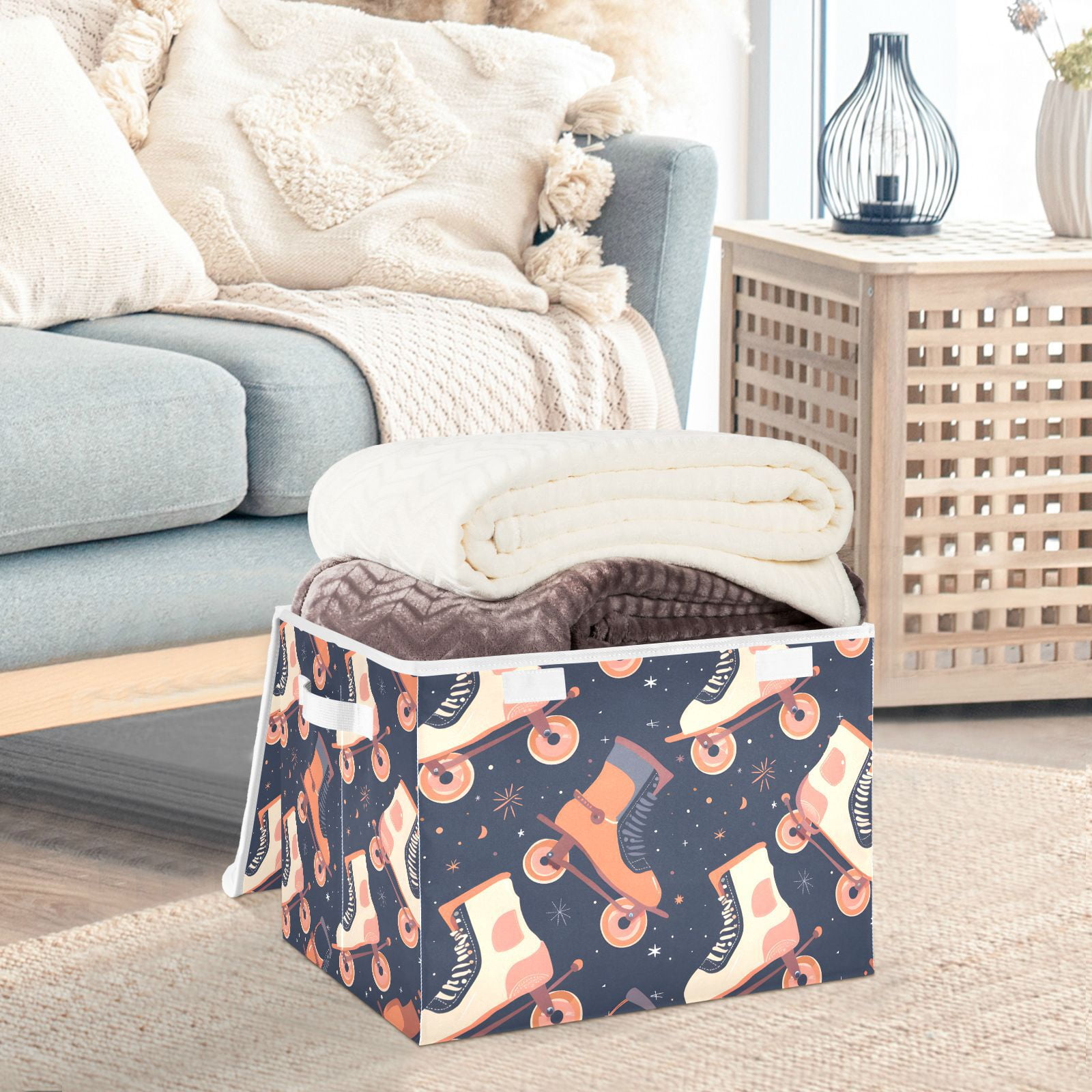 Retro Rollers Skates Storage Basket Foldable Laundry Basket Shelf Kids ...