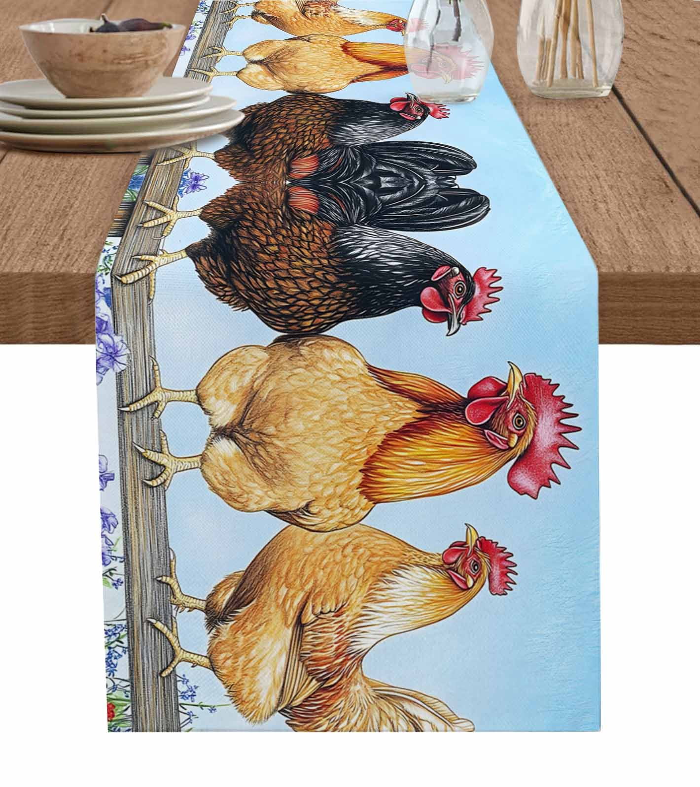 Retro Rooster Burlap Cotton Table Runner 13x120 Inches Long, Spring ...