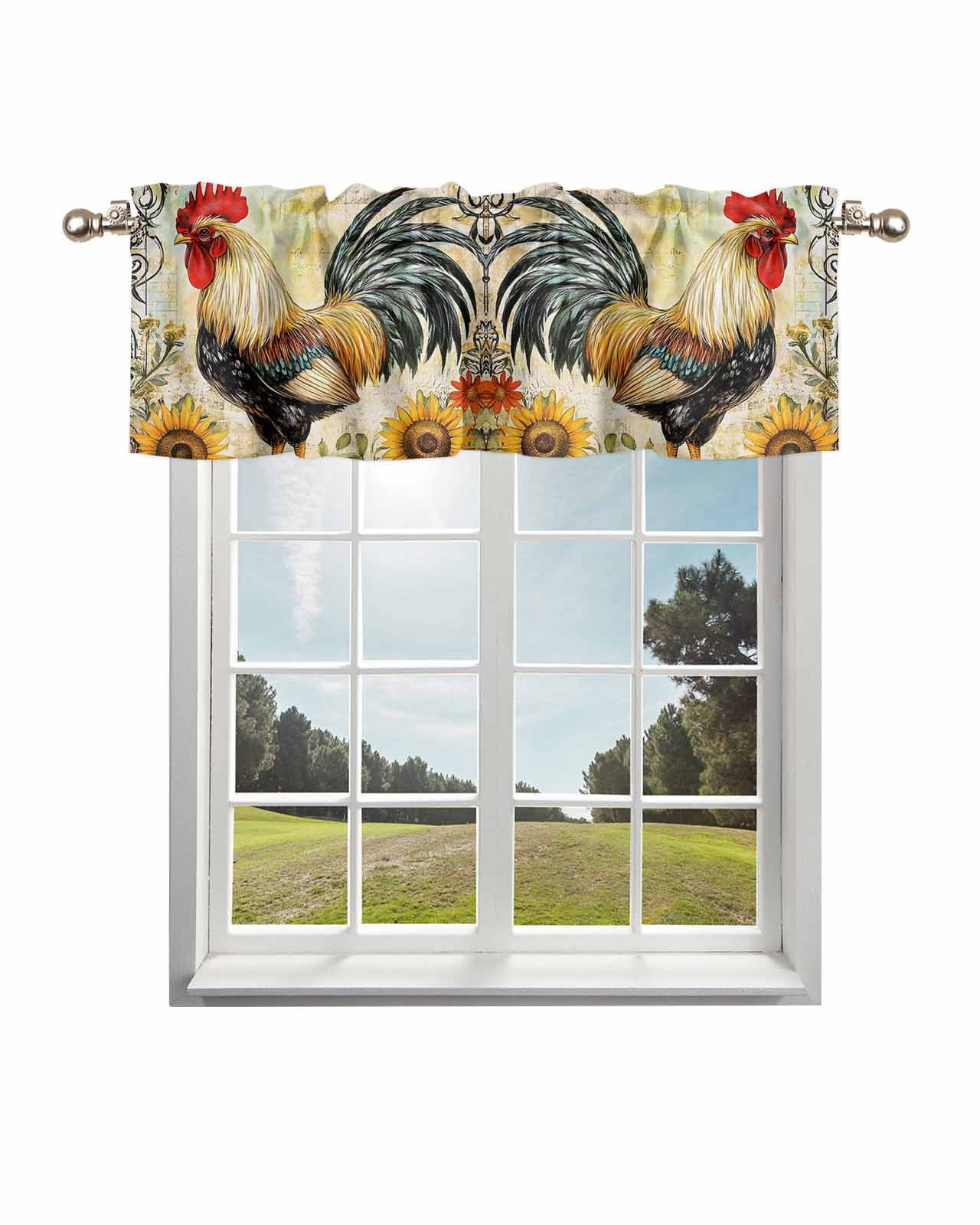 Retro Rooster Curtain Valance for Windows/Living Room/Kitchen/Bathroom ...