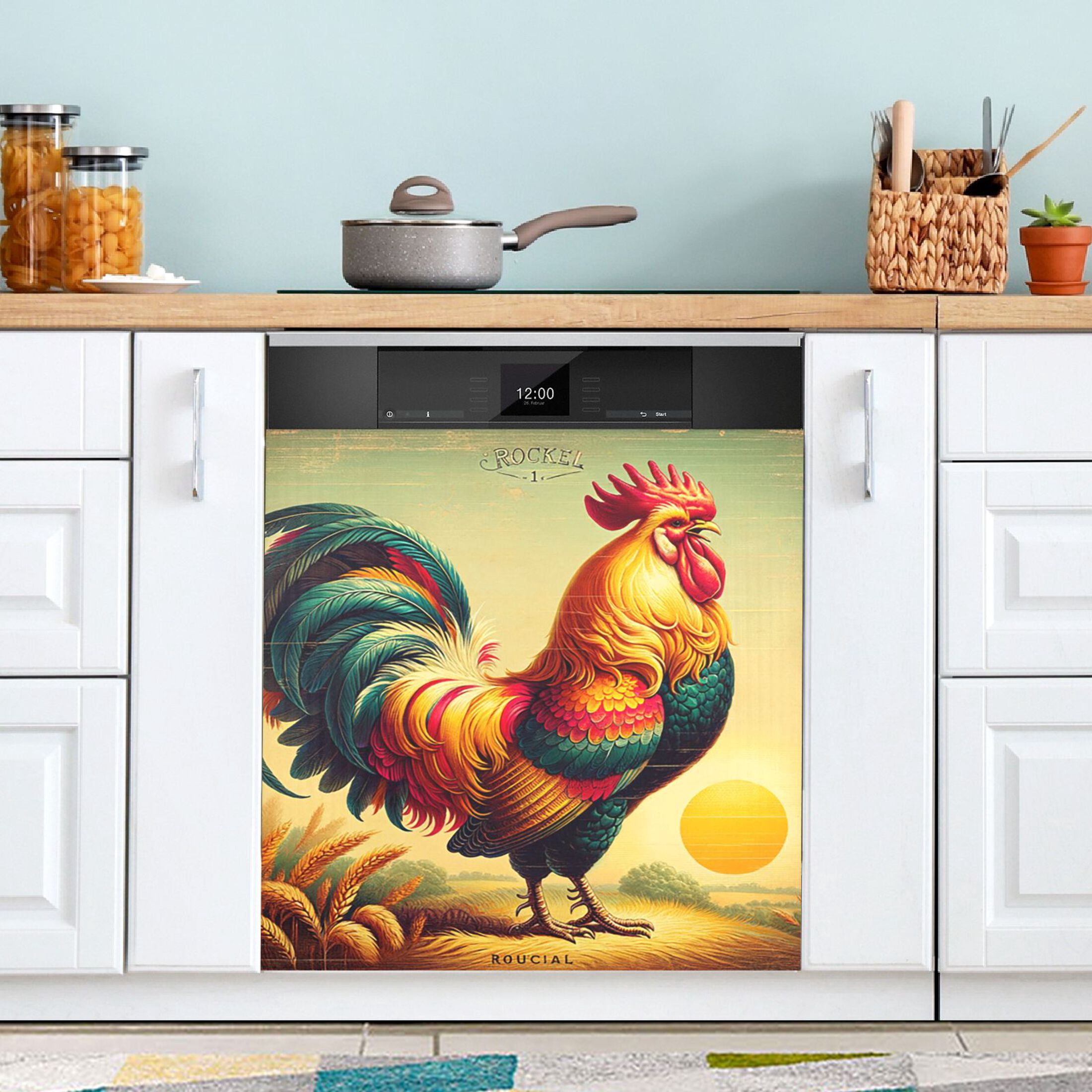 Retro Rooster Dishwasher Magnetic Covers Magnet Sticker Kitchen Decor ...