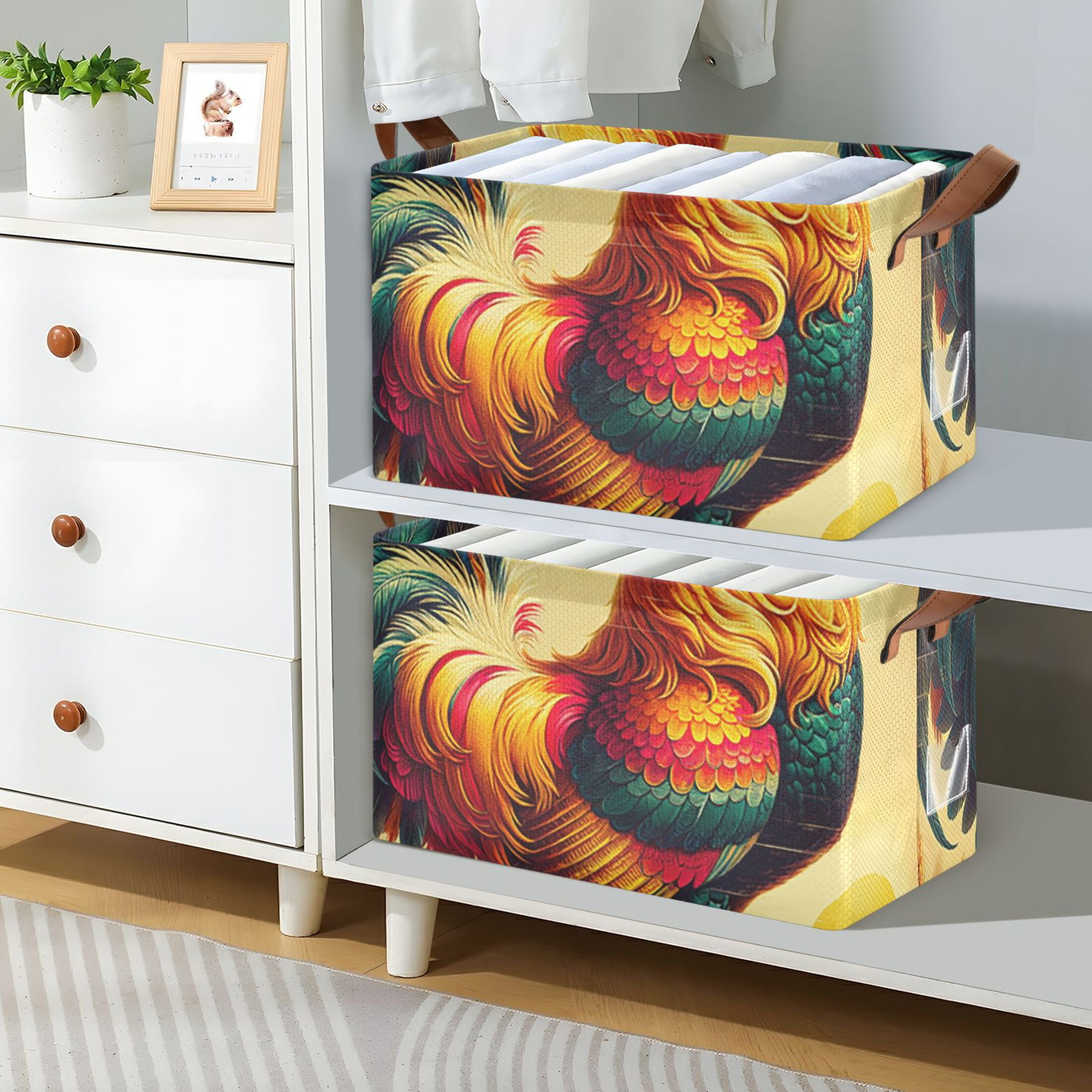 Retro Rooster Foldable Storage Large Fabric Storage Baskets Organizer ...