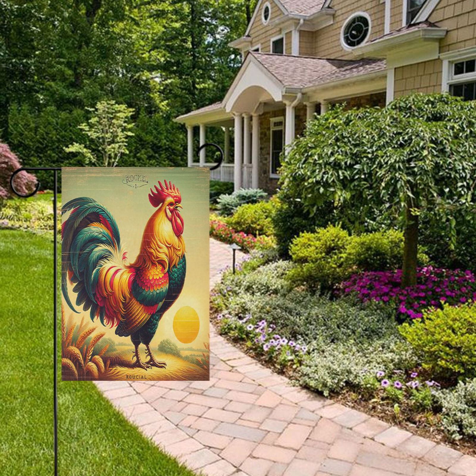Retro Rooster Garden Flag Double Sided 12 x 18 Inch Outside Yard ...