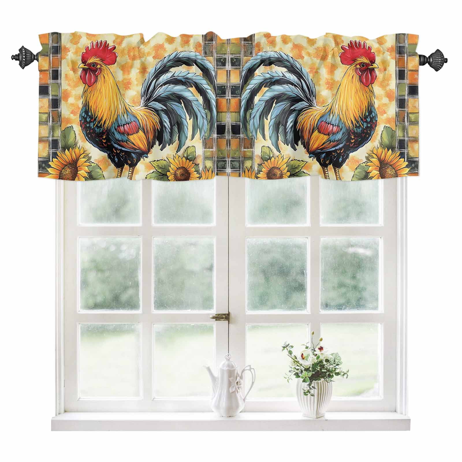 Retro Rooster Kitchen Valances for Windows 60x18 Inch Kitchen Curtains ...