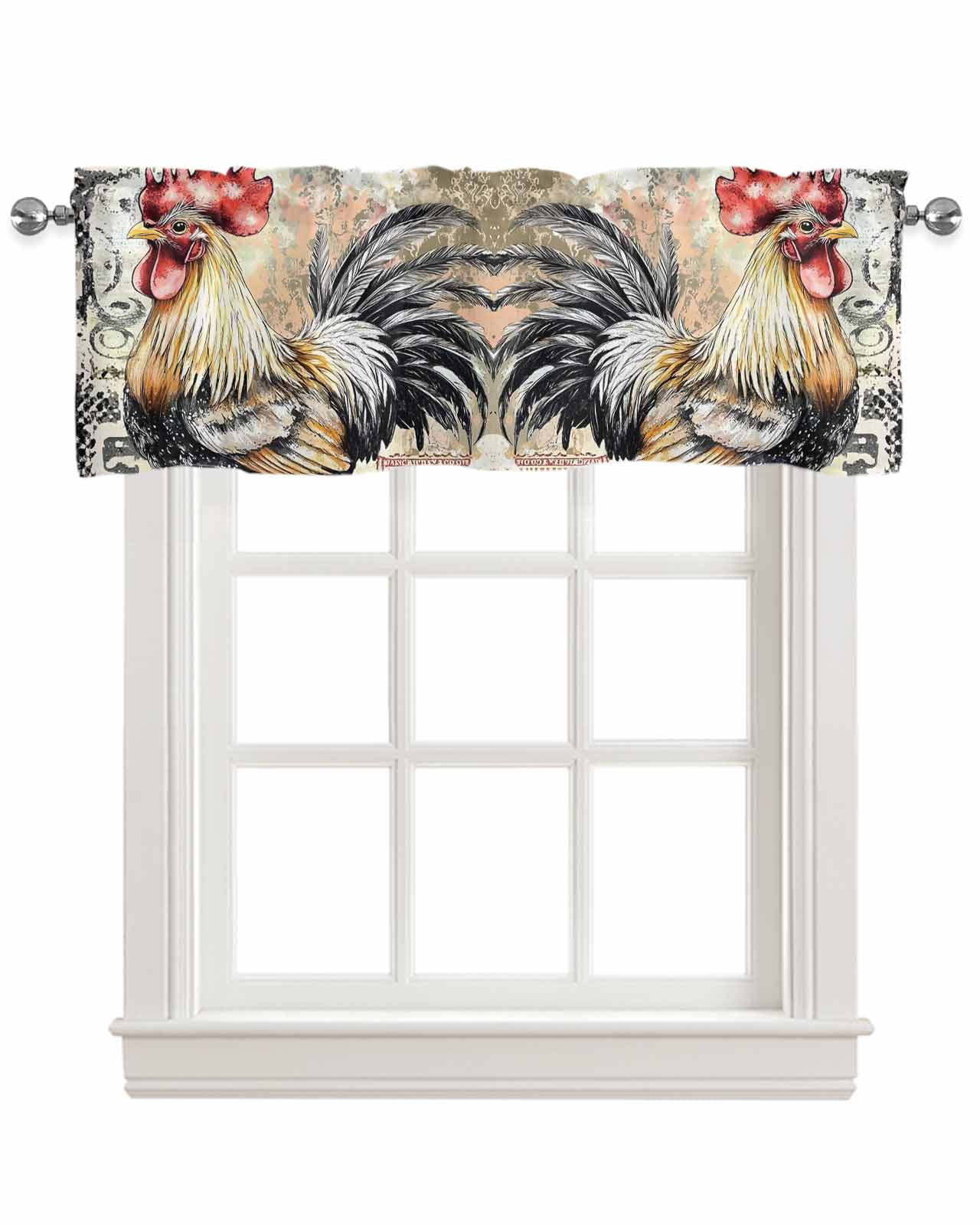 Retro Rooster Kitchen Valances for Windows Farmhouse Linen Window ...