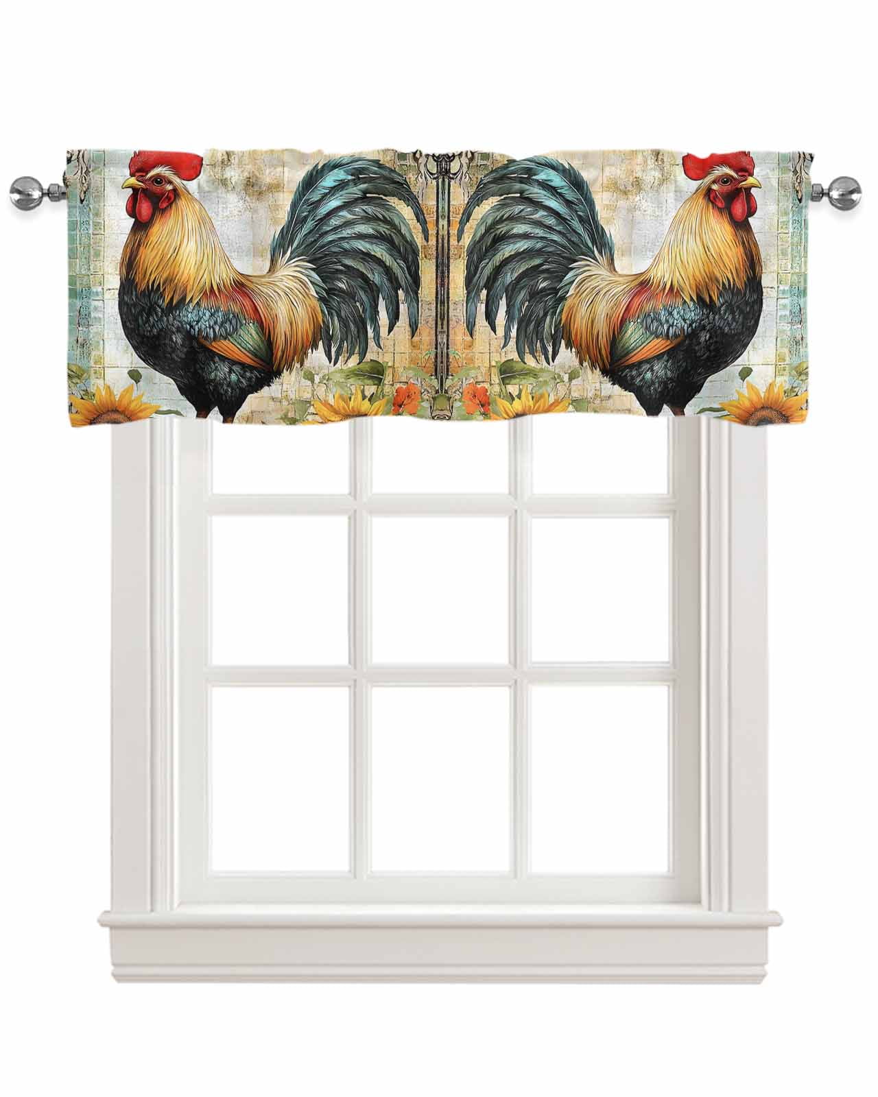 Retro Rooster Kitchen Valances for Windows Farmhouse Linen Window ...