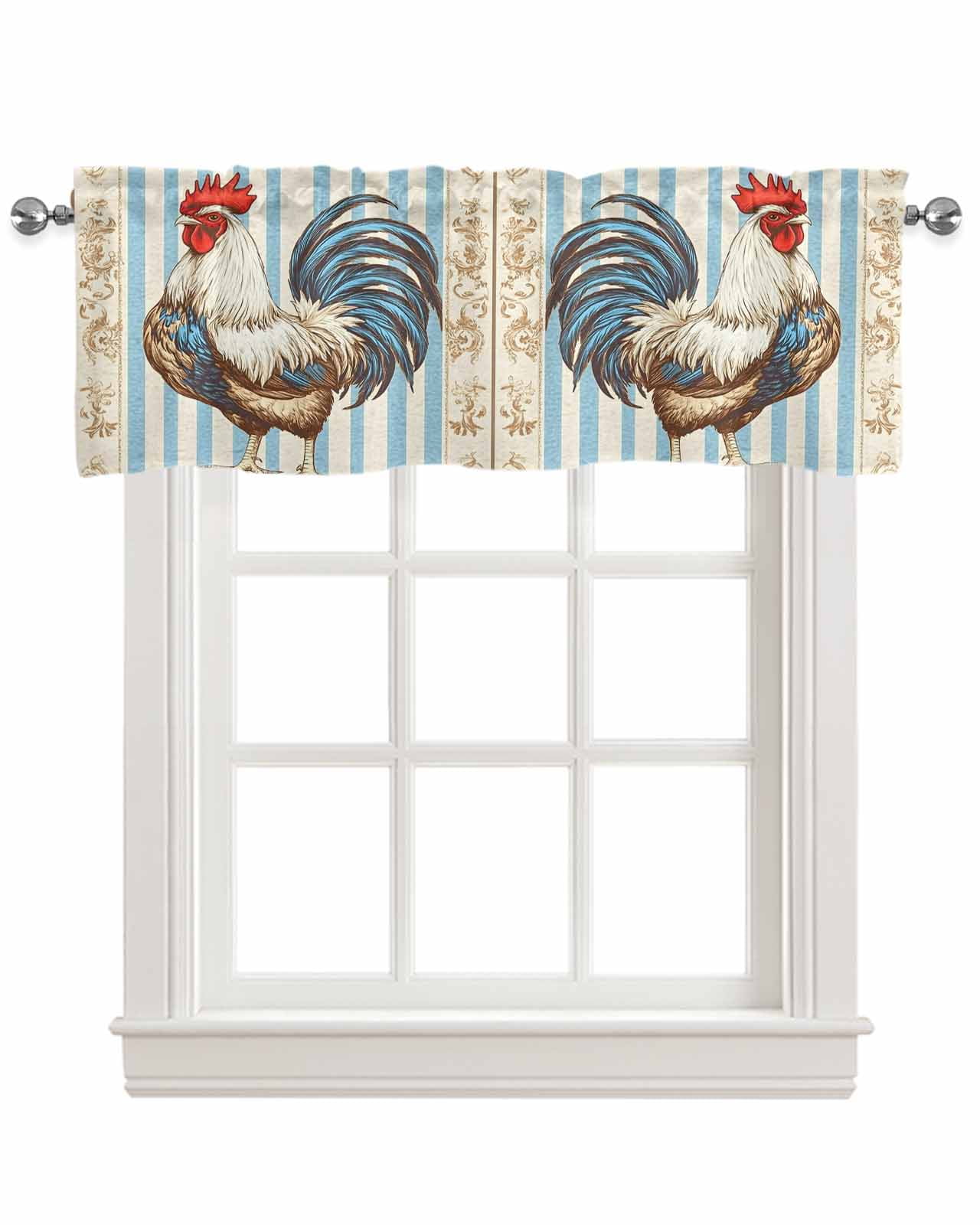 Retro Rooster Kitchen Valances for Windows Farmhouse Linen Window ...