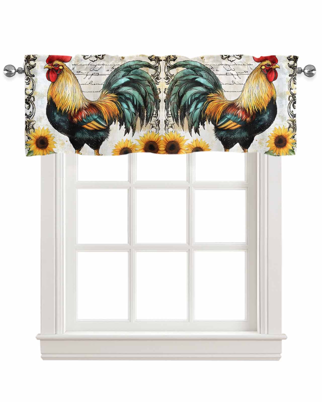 Retro Rooster Kitchen Valances for Windows Farmhouse Linen Window ...