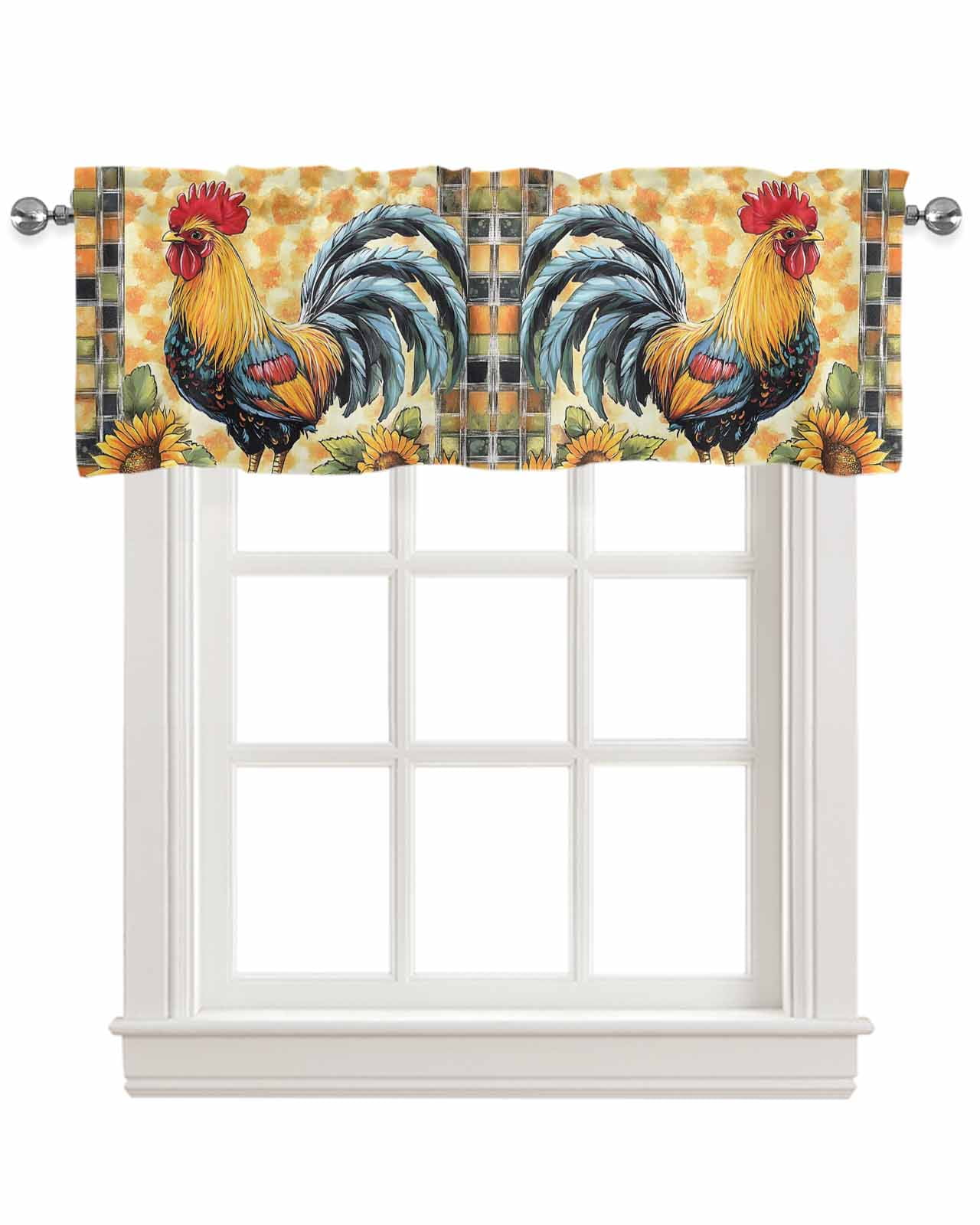 Retro Rooster Kitchen Valances for Windows Farmhouse Linen Window ...