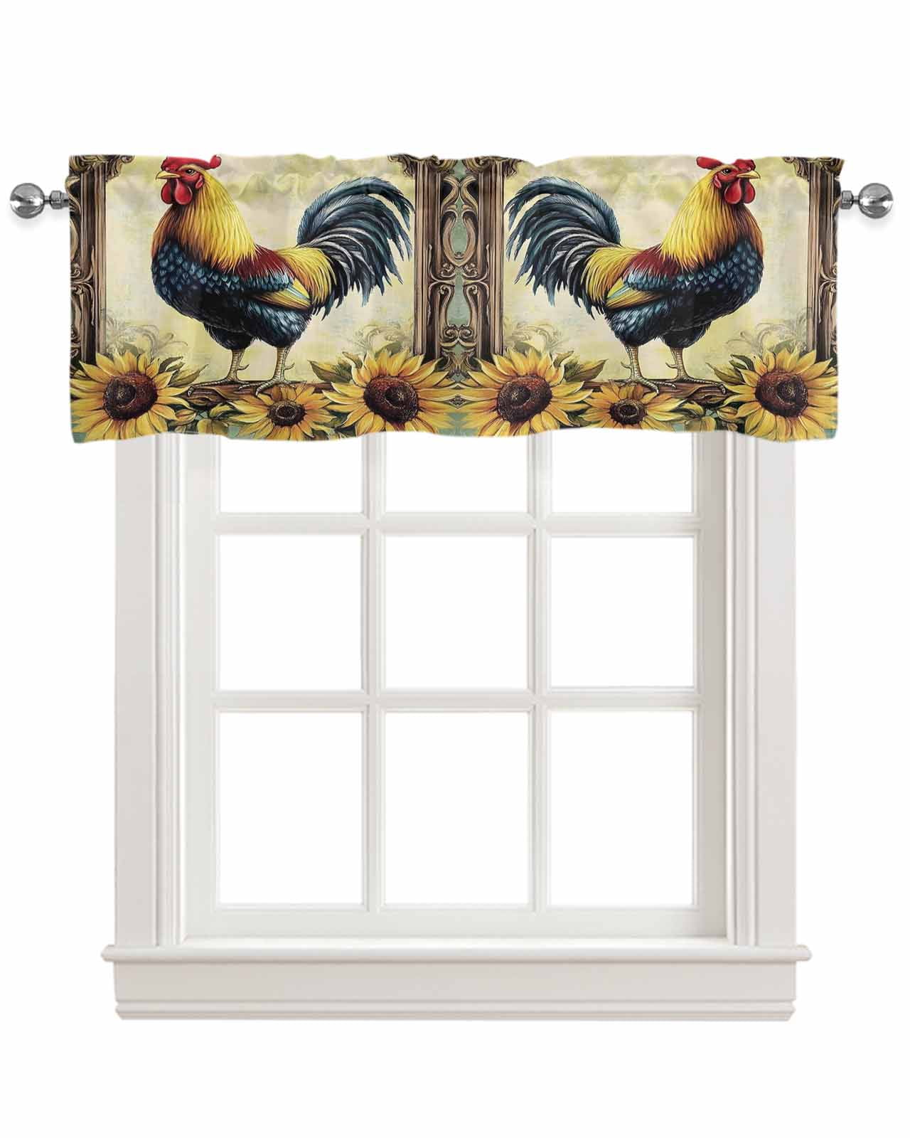 Retro Rooster Kitchen Valances for Windows Farmhouse Linen Window ...
