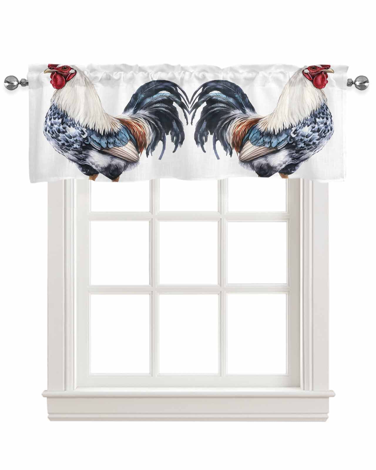 Retro Rooster Kitchen Valances for Windows Farmhouse Linen Window ...