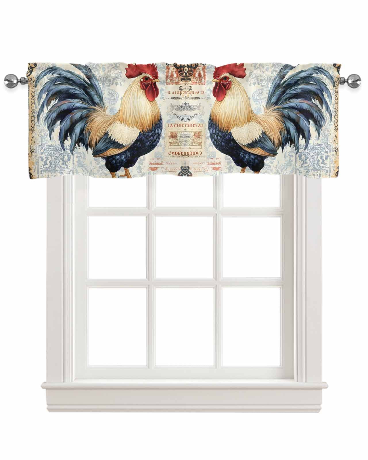 Retro Rooster Kitchen Valances for Windows Farmhouse Linen Window ...