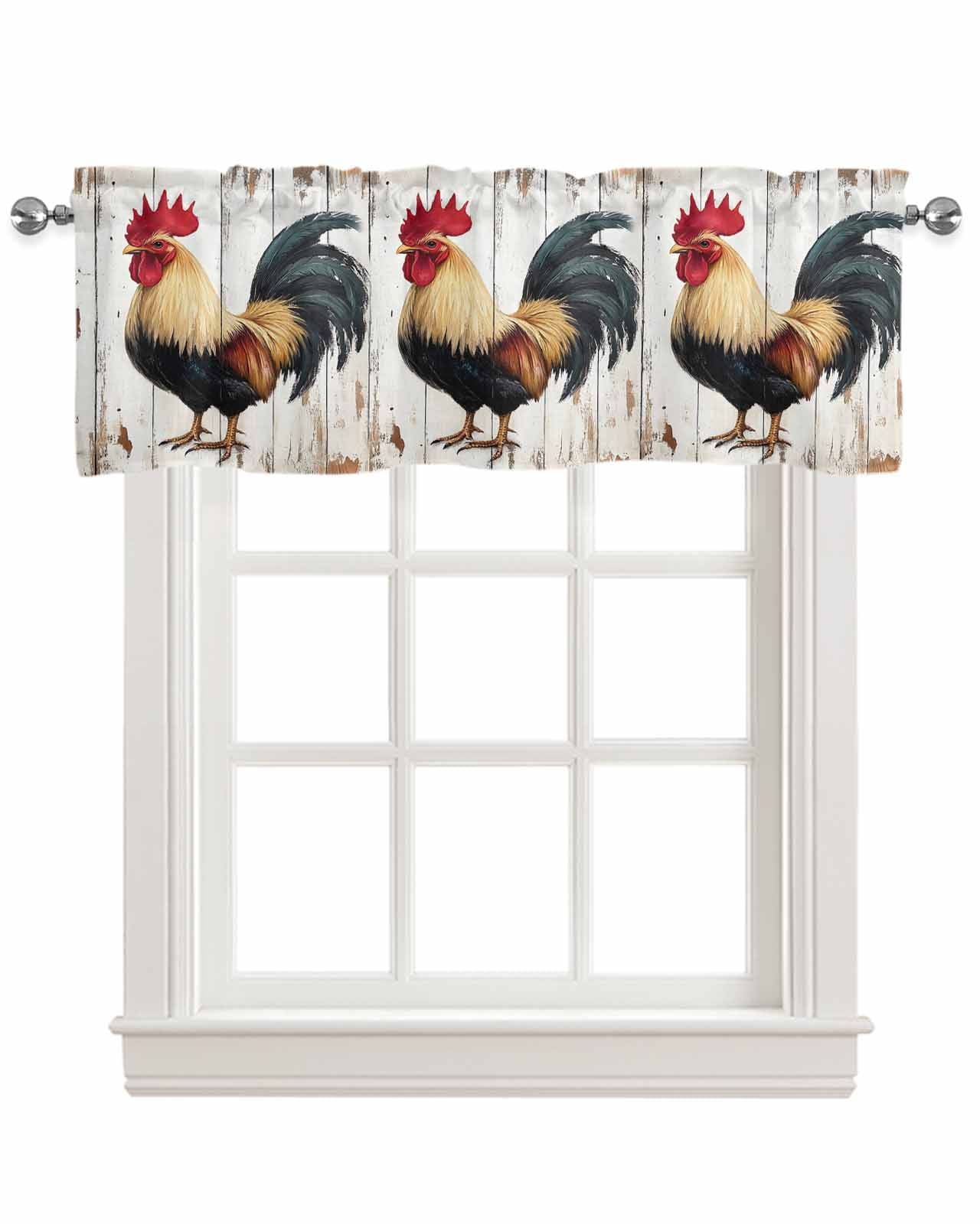 Retro Rooster Kitchen Valances for Windows Farmhouse Linen Window ...