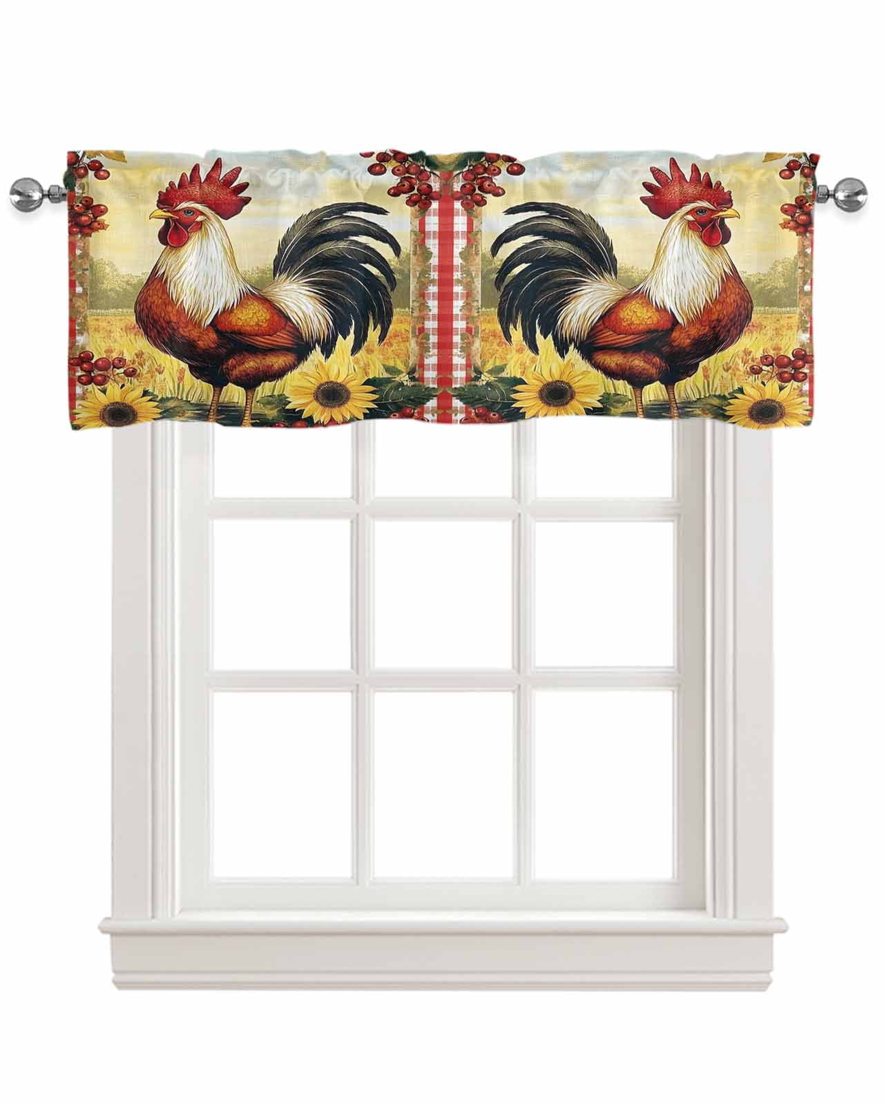 Retro Rooster Kitchen Valances for Windows Farmhouse Linen Window ...