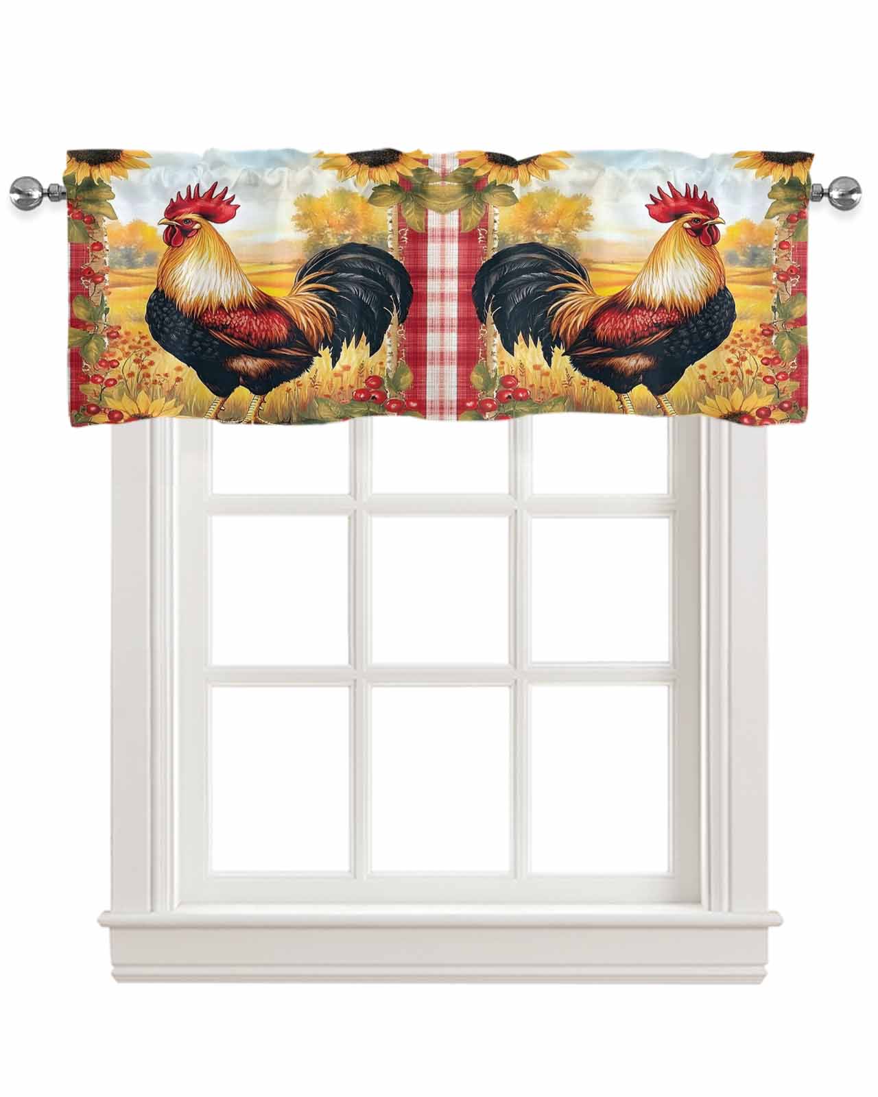 Retro Rooster Kitchen Valances for Windows Farmhouse Linen Window ...