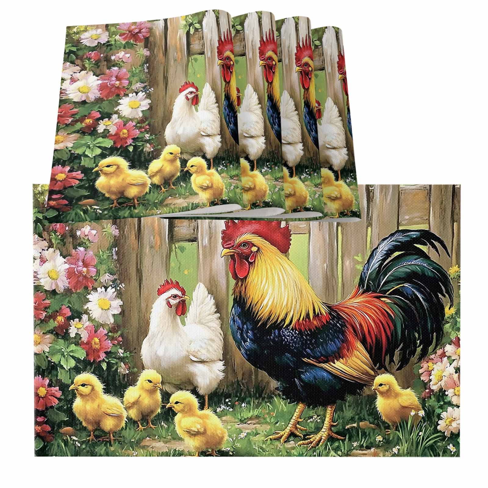 Retro Rooster Placemats for Dinning Table Set of 6, Farmhouse Animals ...