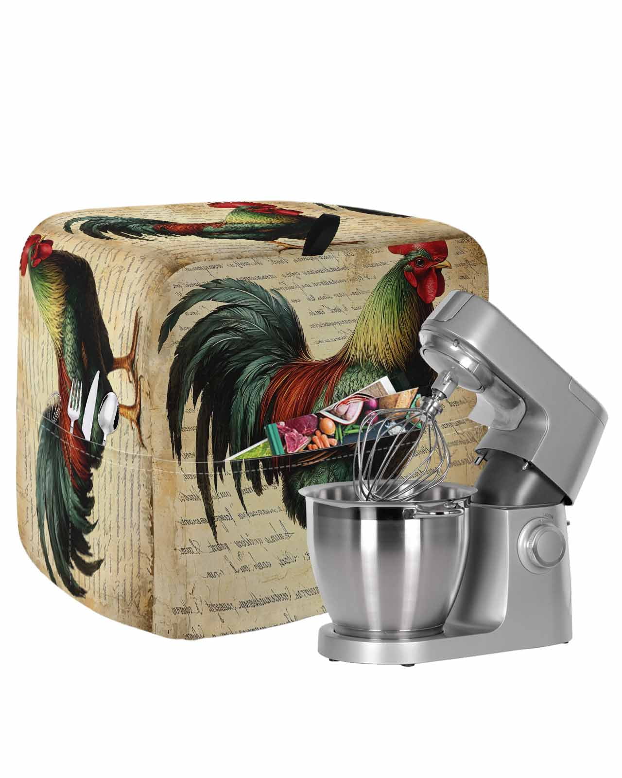 Retro Rooster Stand Mixer Dust Cover with Storage Pocket & Handles ...