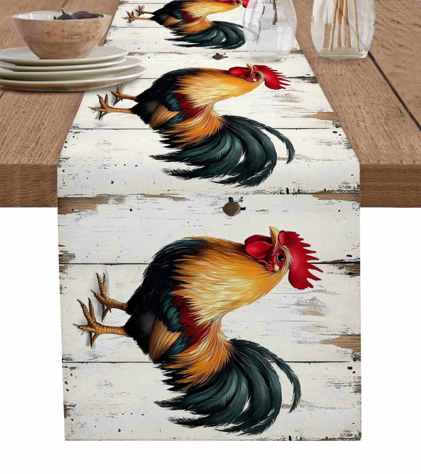 Retro Rooster Table Runner 72 Inches, Watercolor Animals Farmhouse Bed ...
