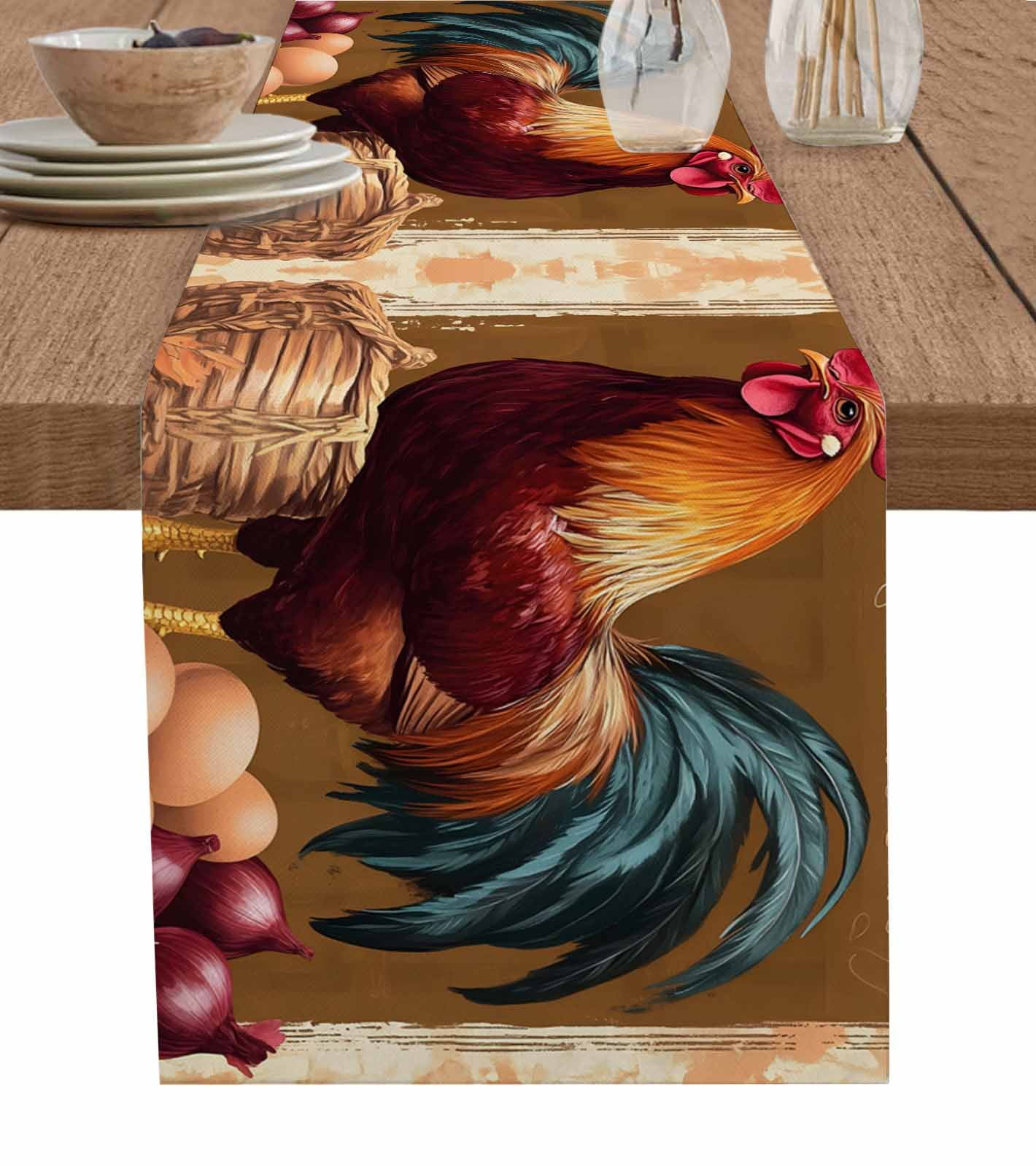 Retro Rooster Table Runner 90 Inches, Pastoral Animals Watercolor ...