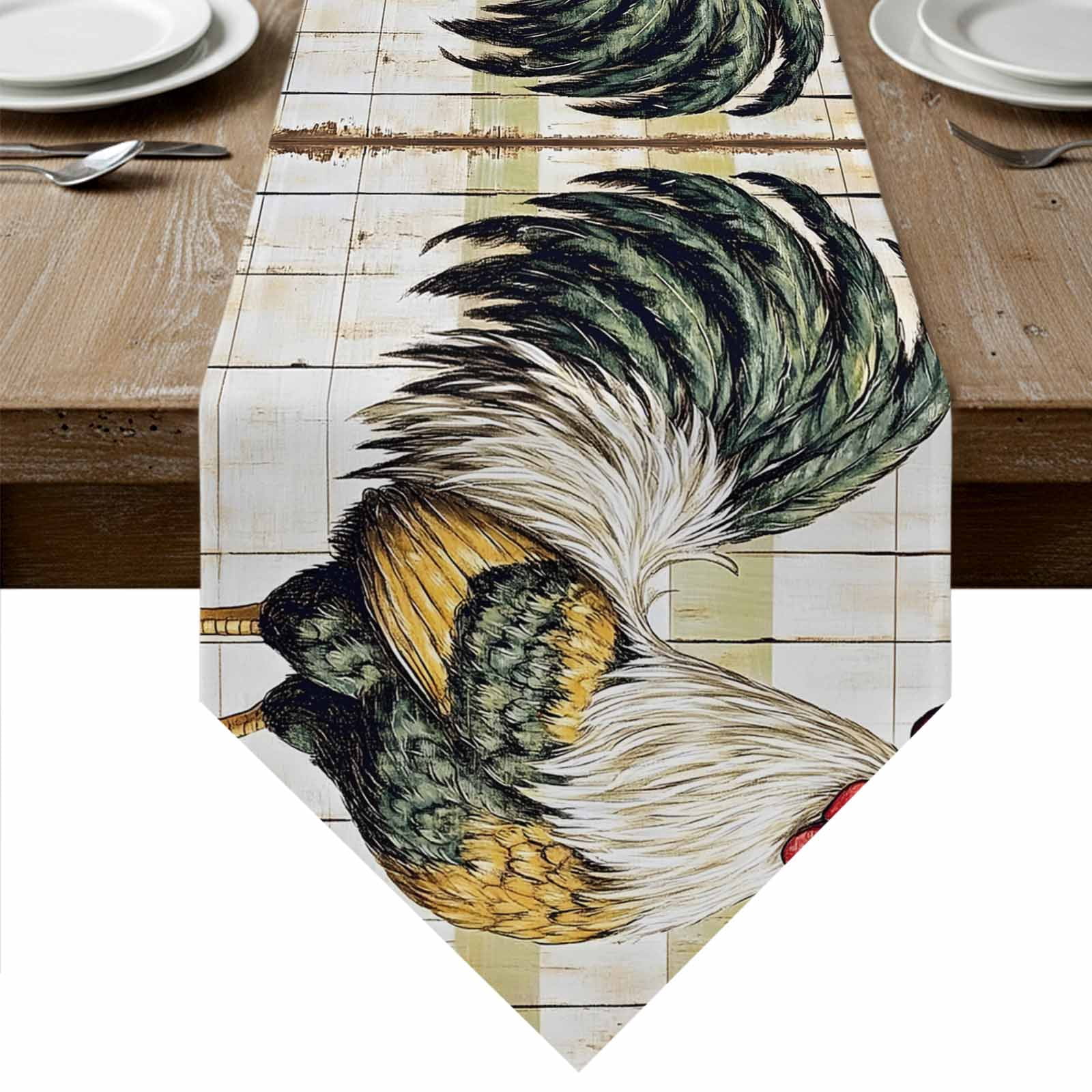 Retro Rooster Table Runner Linen Burlap Table Runner 72 Inches Long ...