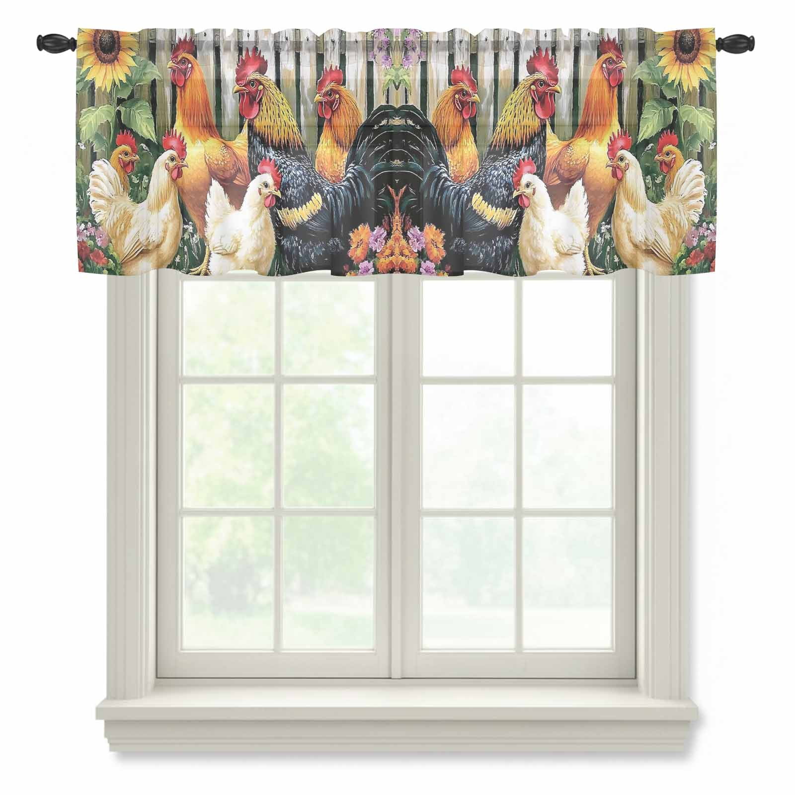 Retro Rooster Valance Curtains for Kitchen/Living Room/Bathroom/Bedroom ...