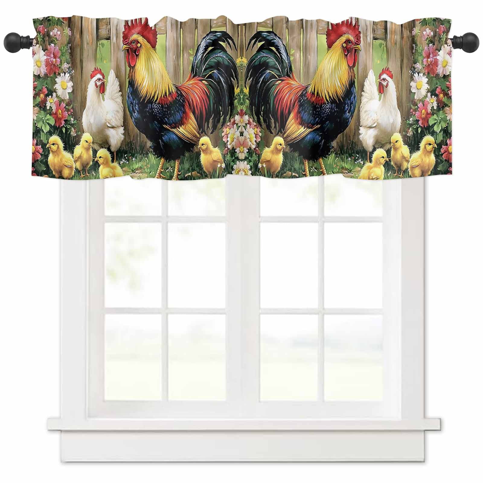 Retro Rooster Valances for Windows Farmhouse Kitchen Curtains Valances ...