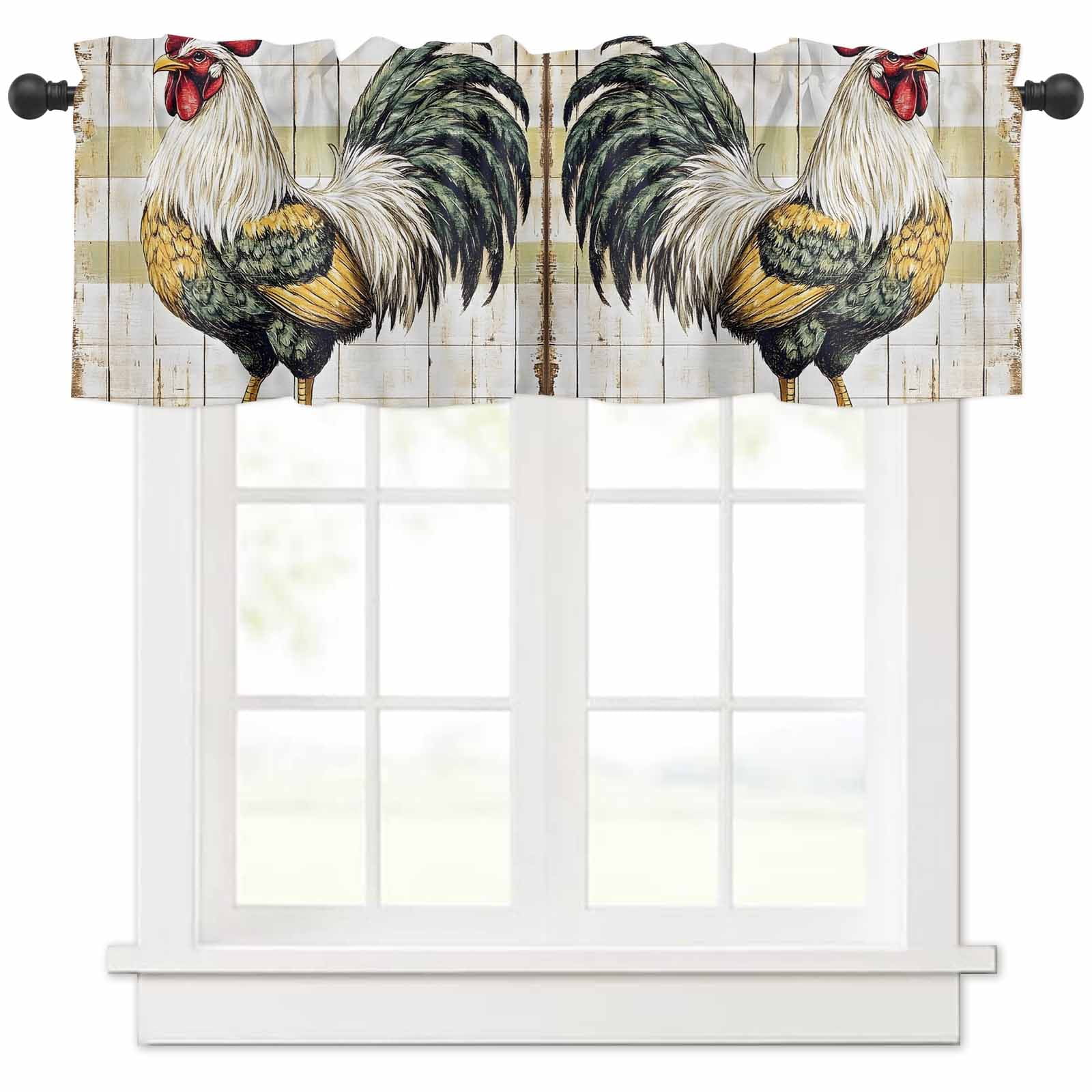 Retro Rooster Valances for Windows Farmhouse Kitchen Curtains Valances ...