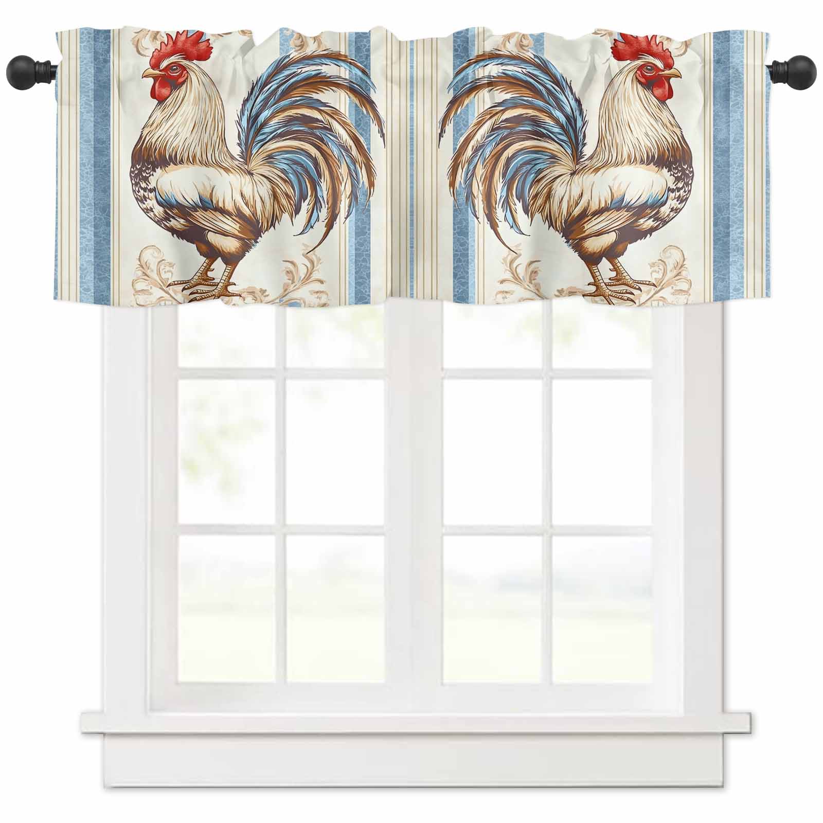 Retro Rooster Valances for Windows Farmhouse Kitchen Curtains Valances ...