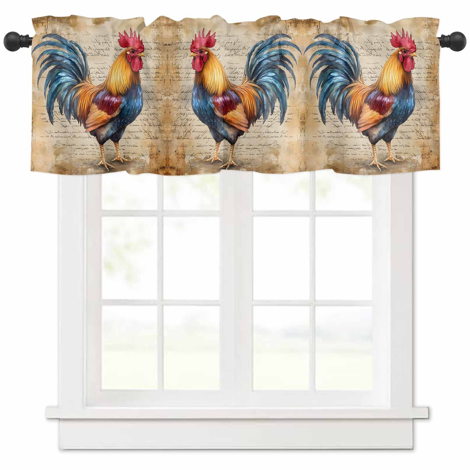 Retro Rooster Valances for Windows Farmhouse Kitchen Curtains Valances ...
