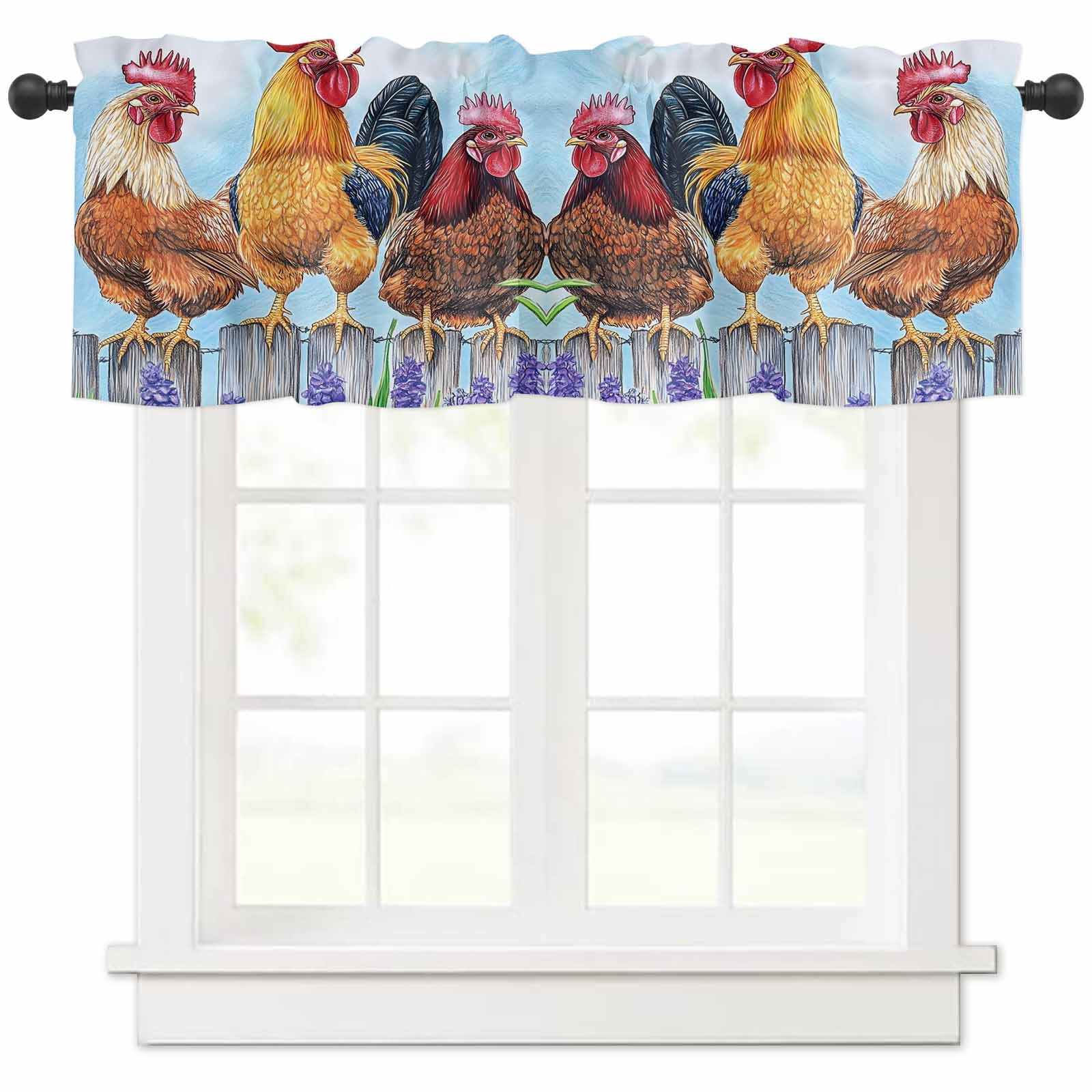 Retro Rooster Valances for Windows Farmhouse Kitchen Curtains Valances ...