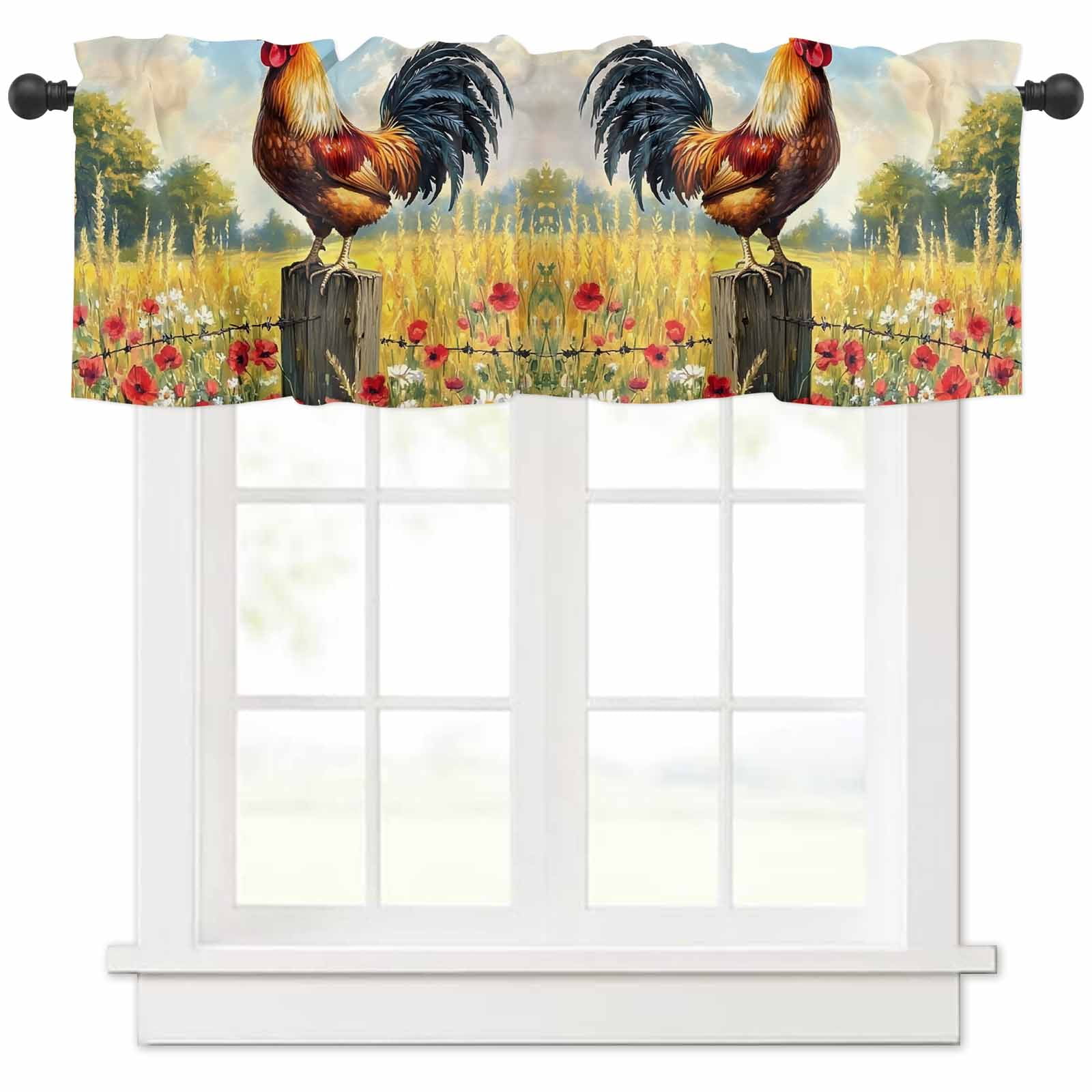 Retro Rooster Valances for Windows Farmhouse Kitchen Curtains Valances ...