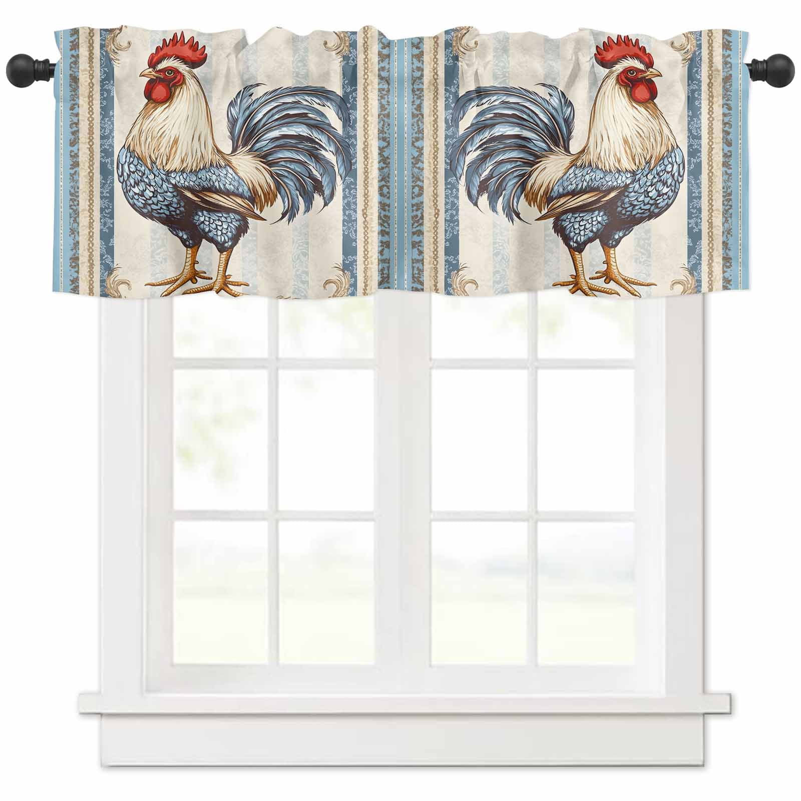 Retro Rooster Valances for Windows Farmhouse Kitchen Curtains Valances ...