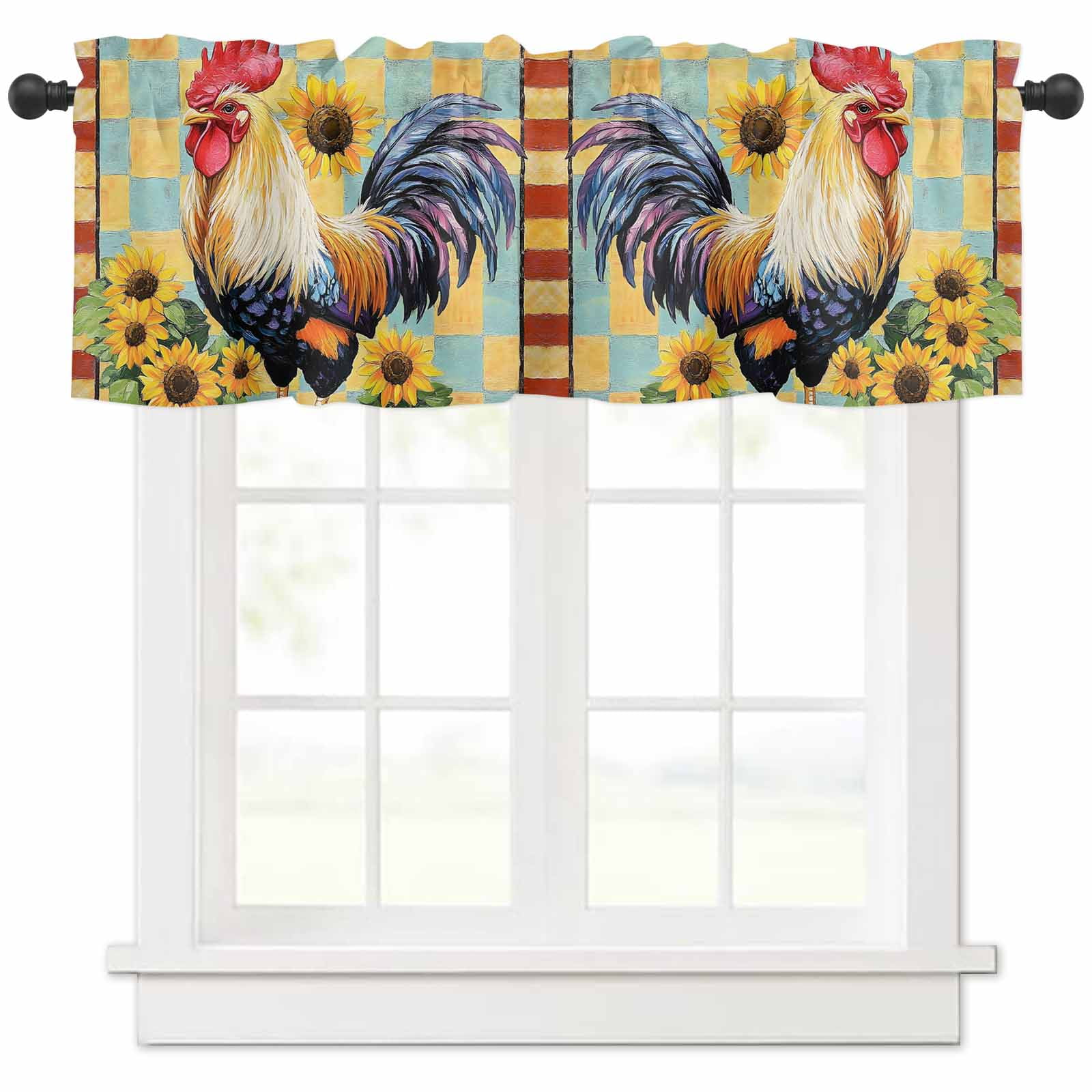 Retro Rooster Valances for Windows Farmhouse Kitchen Curtains Valances ...