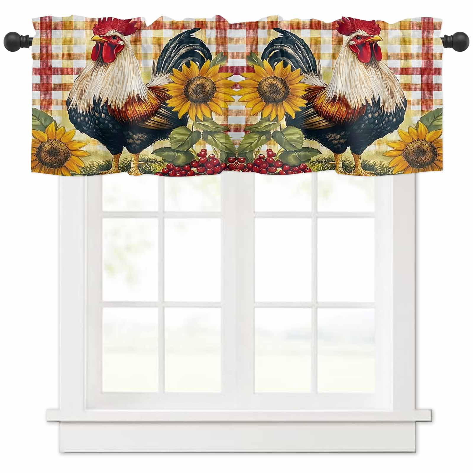 Retro Rooster Valances for Windows Farmhouse Kitchen Curtains Valances ...
