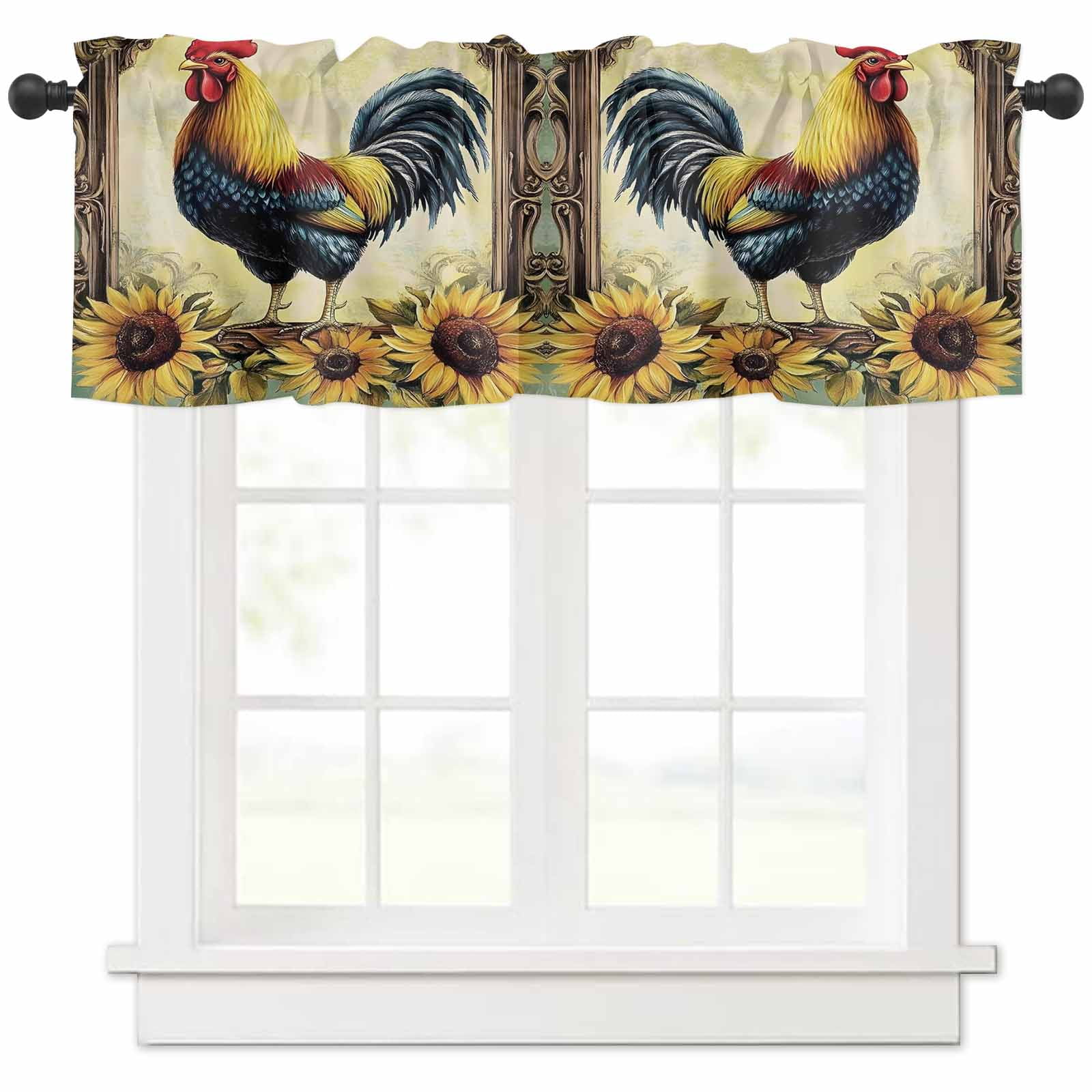 Retro Rooster Valances for Windows Farmhouse Kitchen Curtains Valances ...