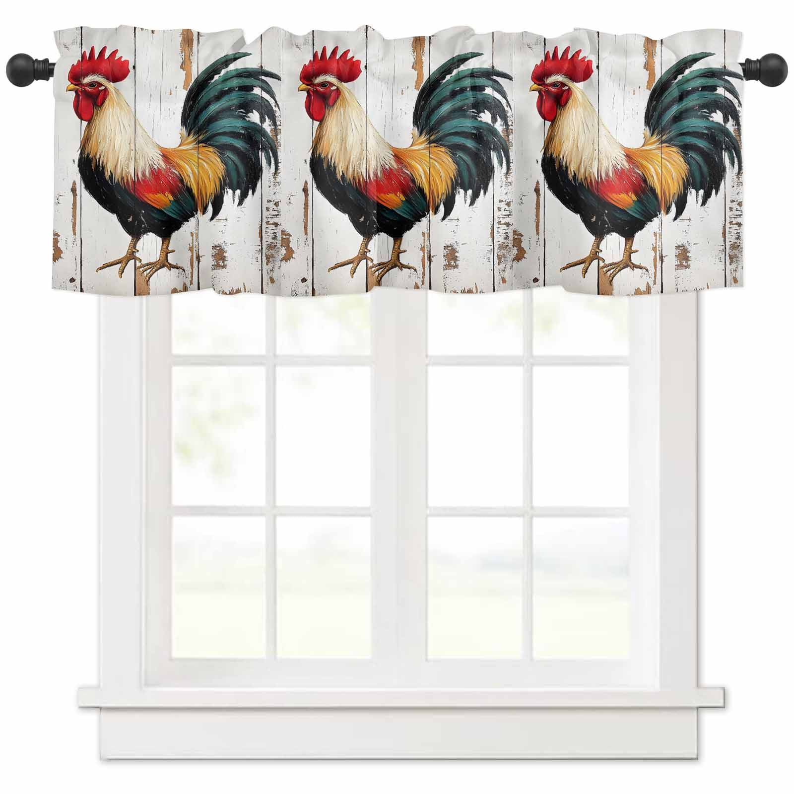 Retro Rooster Valances for Windows Farmhouse Kitchen Curtains Valances ...