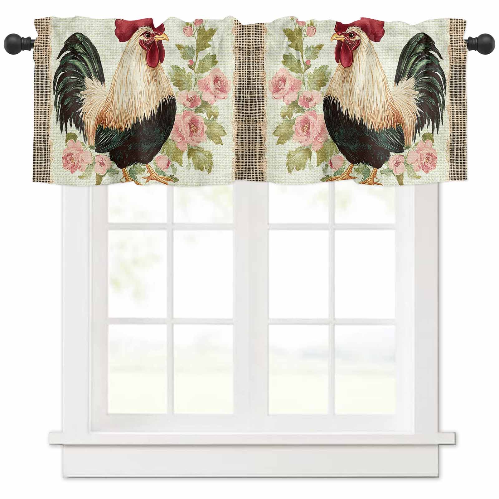 Retro Rooster Valances for Windows Farmhouse Kitchen Curtains Valances ...
