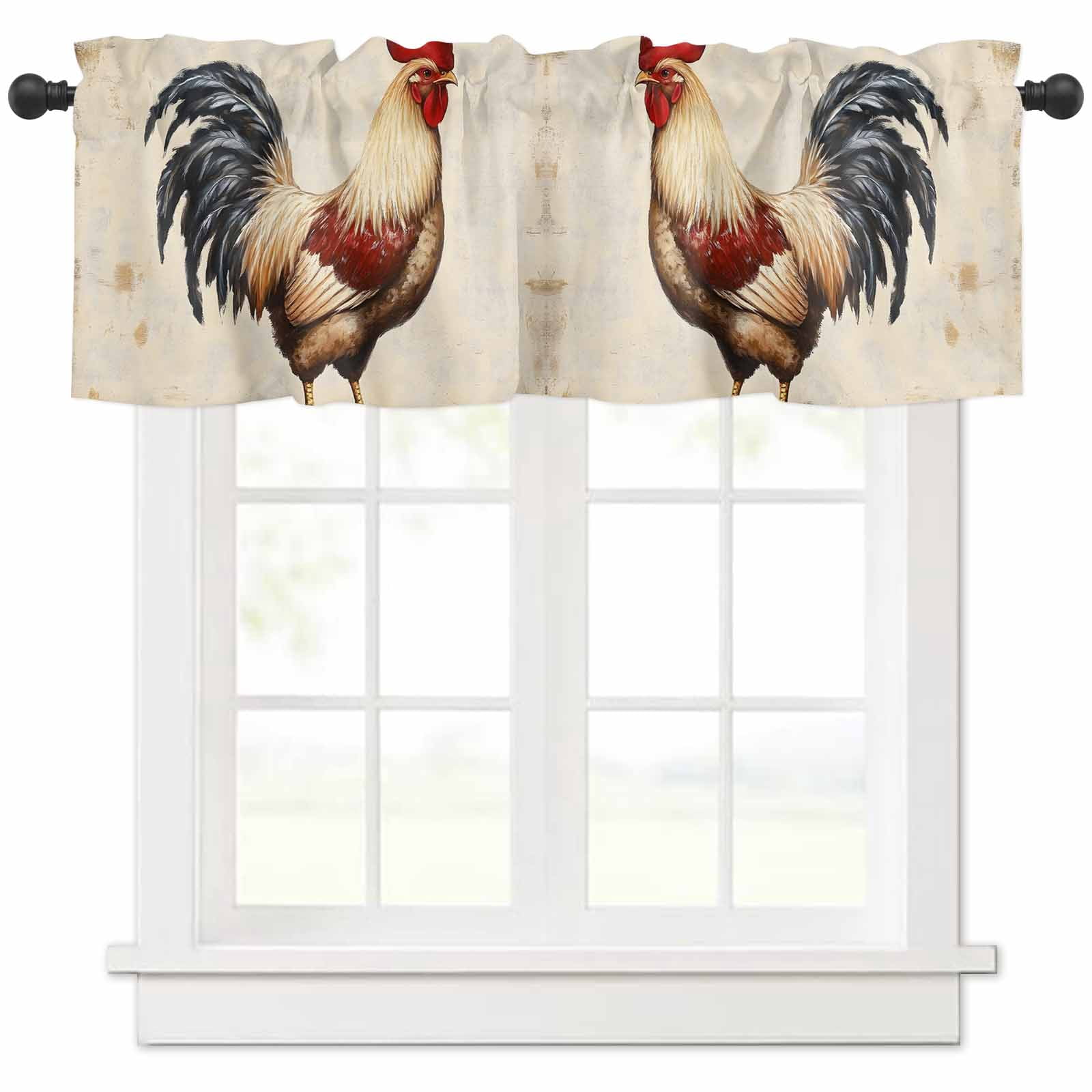 Retro Rooster Valances for Windows Farmhouse Kitchen Curtains Valances ...