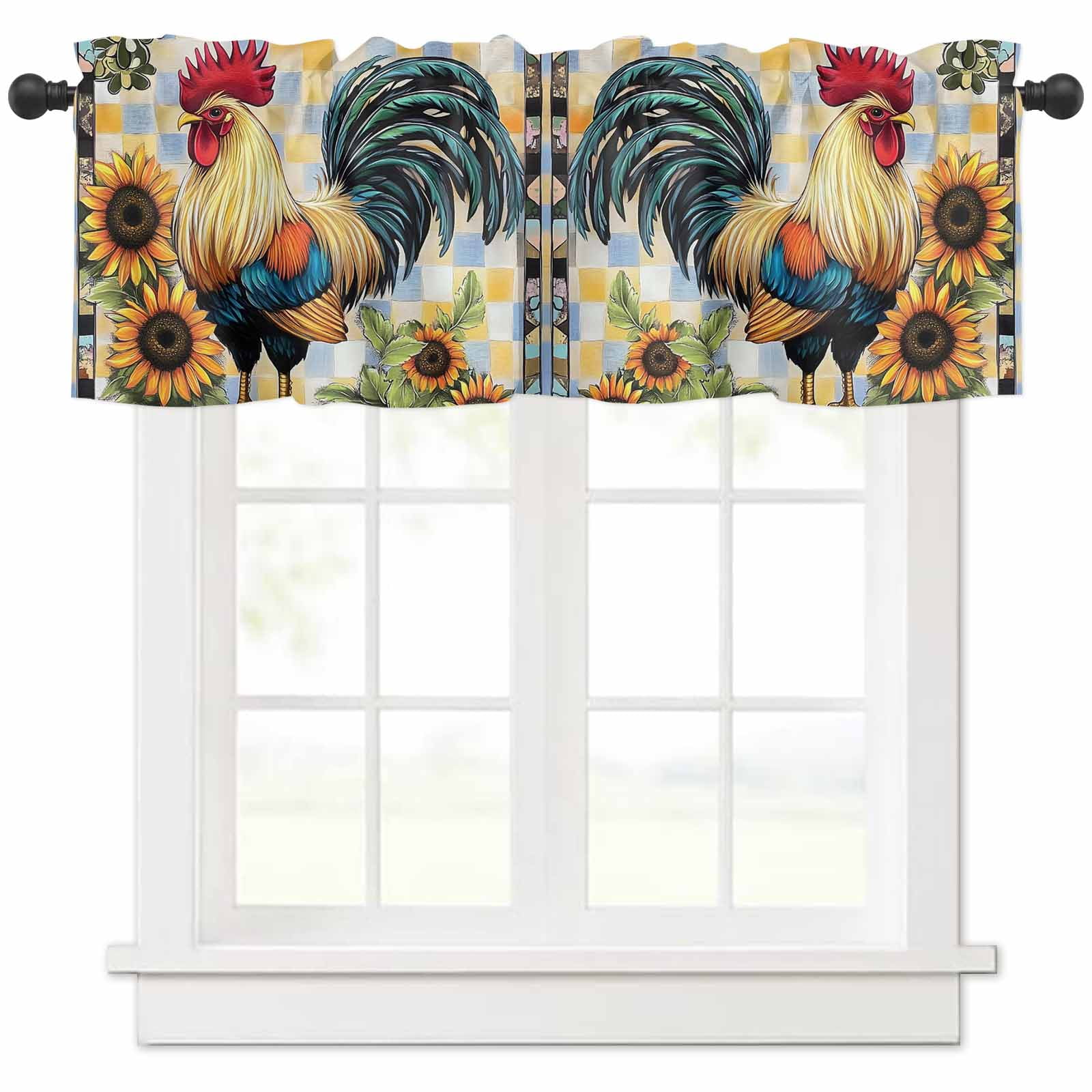 Retro Rooster Valances for Windows Farmhouse Kitchen Curtains Valances ...