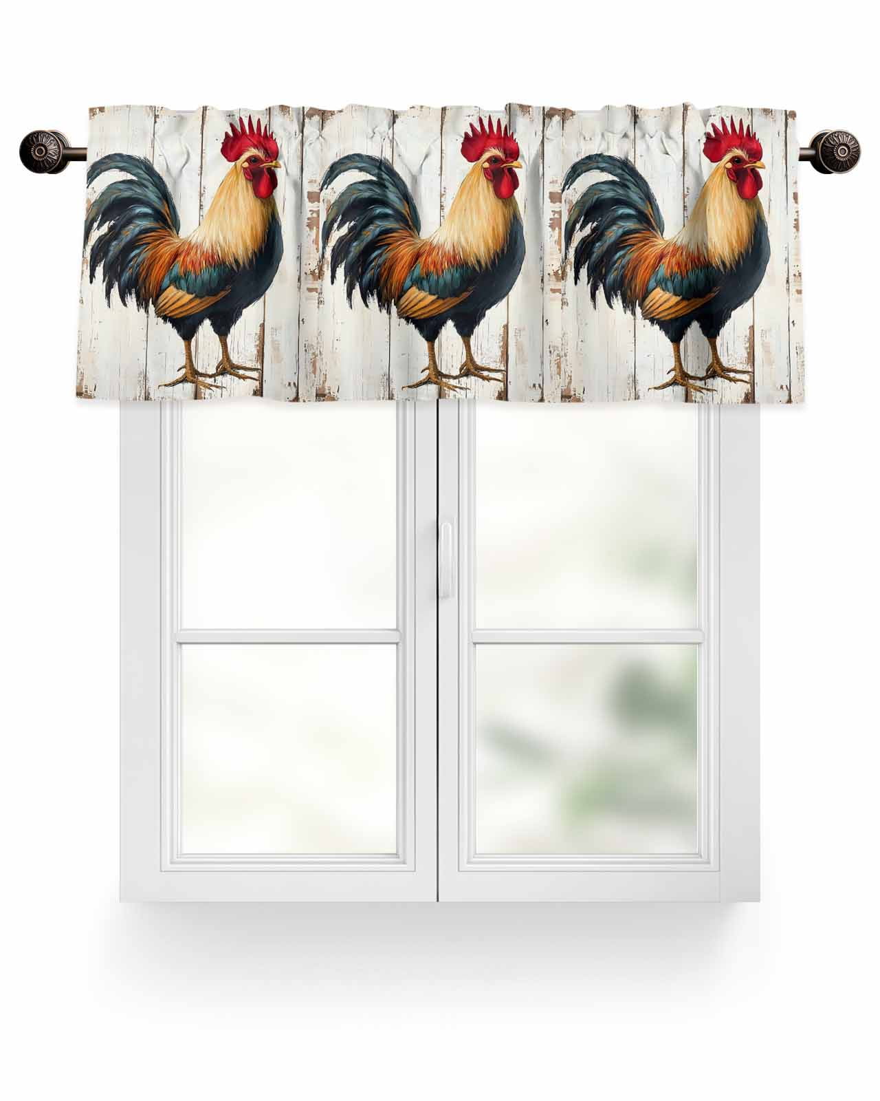 Retro Rooster Valances for Windows Realistic Animal Wood Grain Valance ...