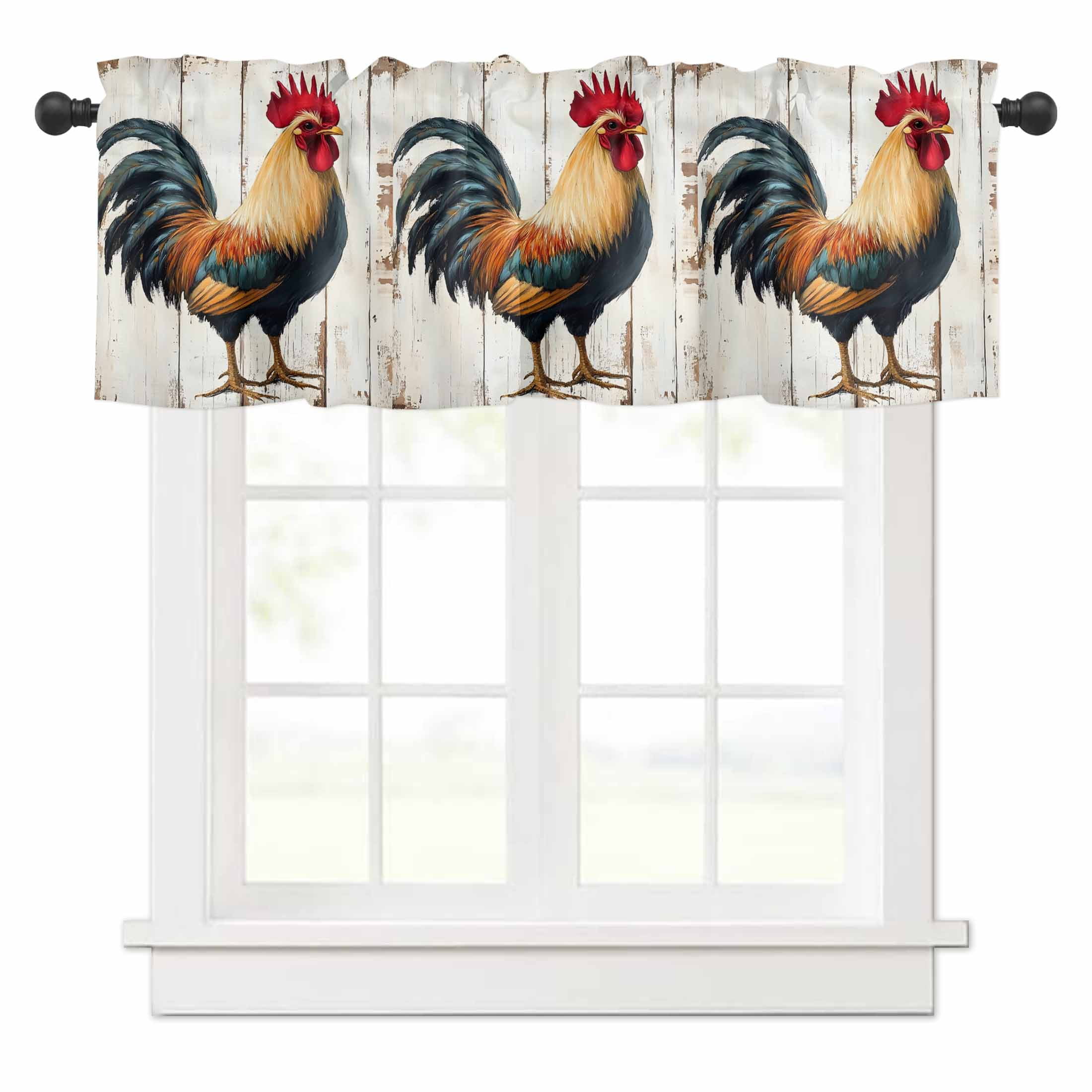Retro Rooster Valances for Windows Realistic Animal Rod Pocket Curtain ...