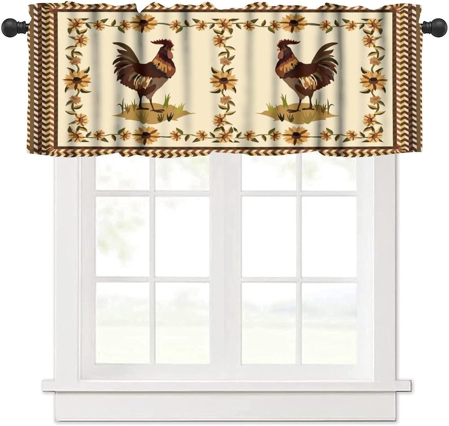 Retro Rooster Window Curtain Valance, Farm Animal Chicken Hen Boho ...