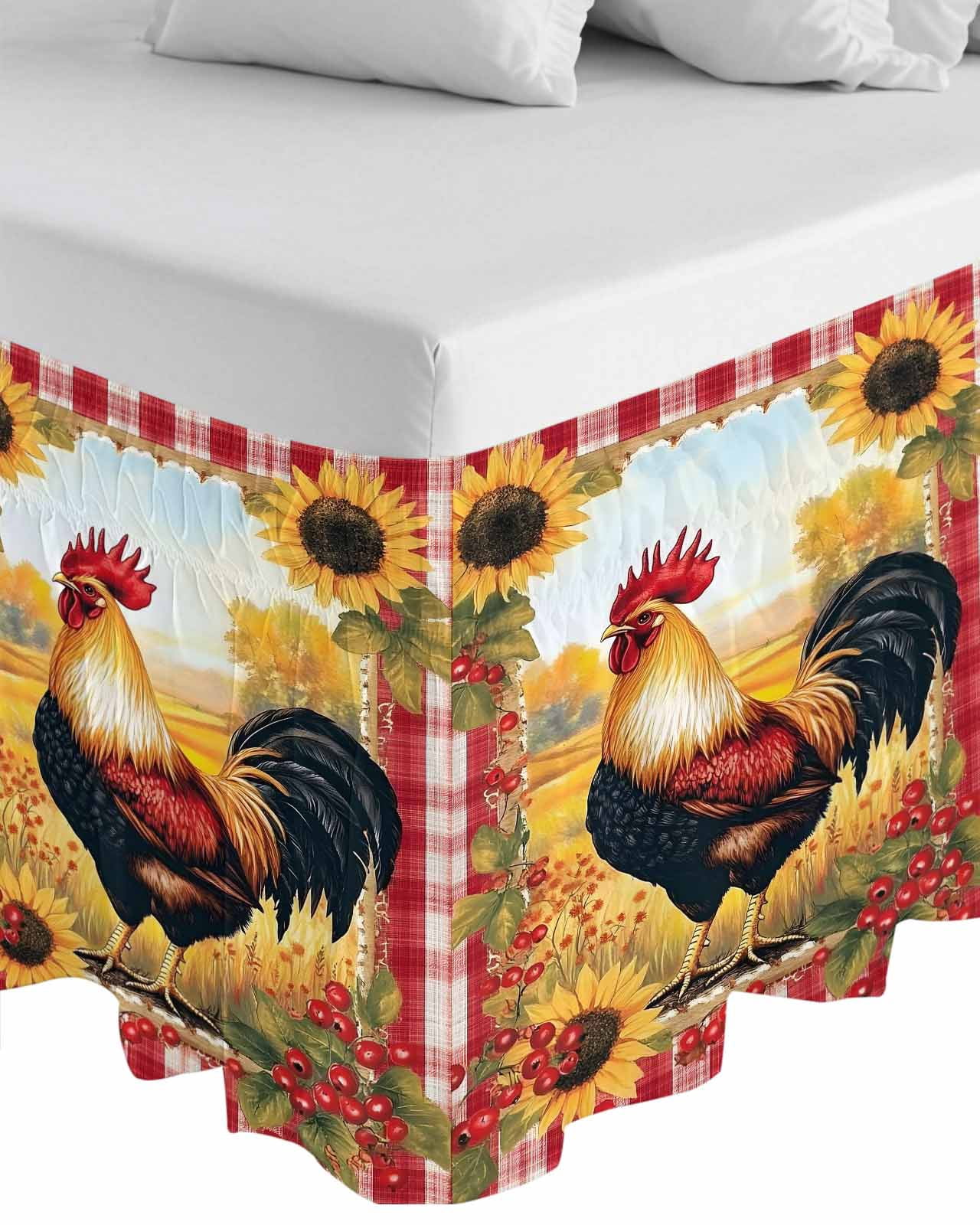 Retro Rooster Wrap Around Bed Skirts for California King Bed 18" Drop ...