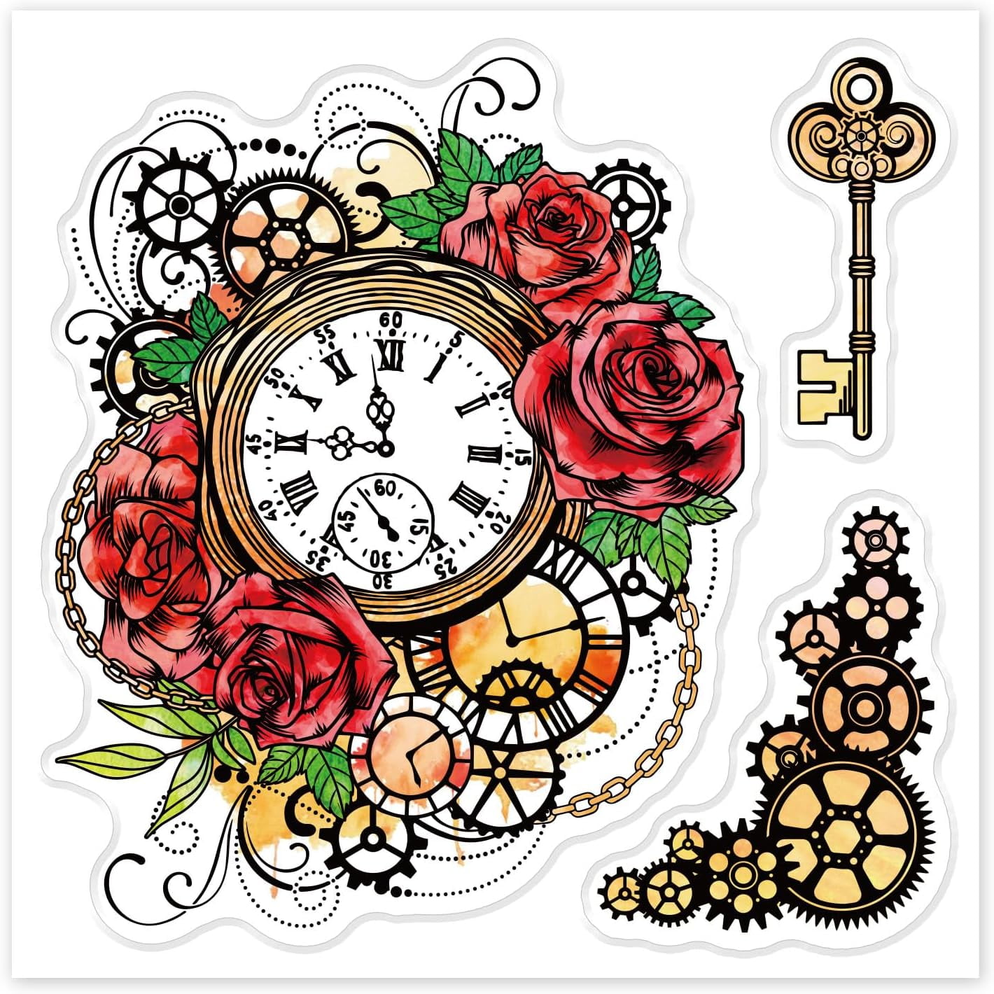 Retro Rose Clock Clear Stamps for DIY Scrapbooking Vintage Flower Clock ...